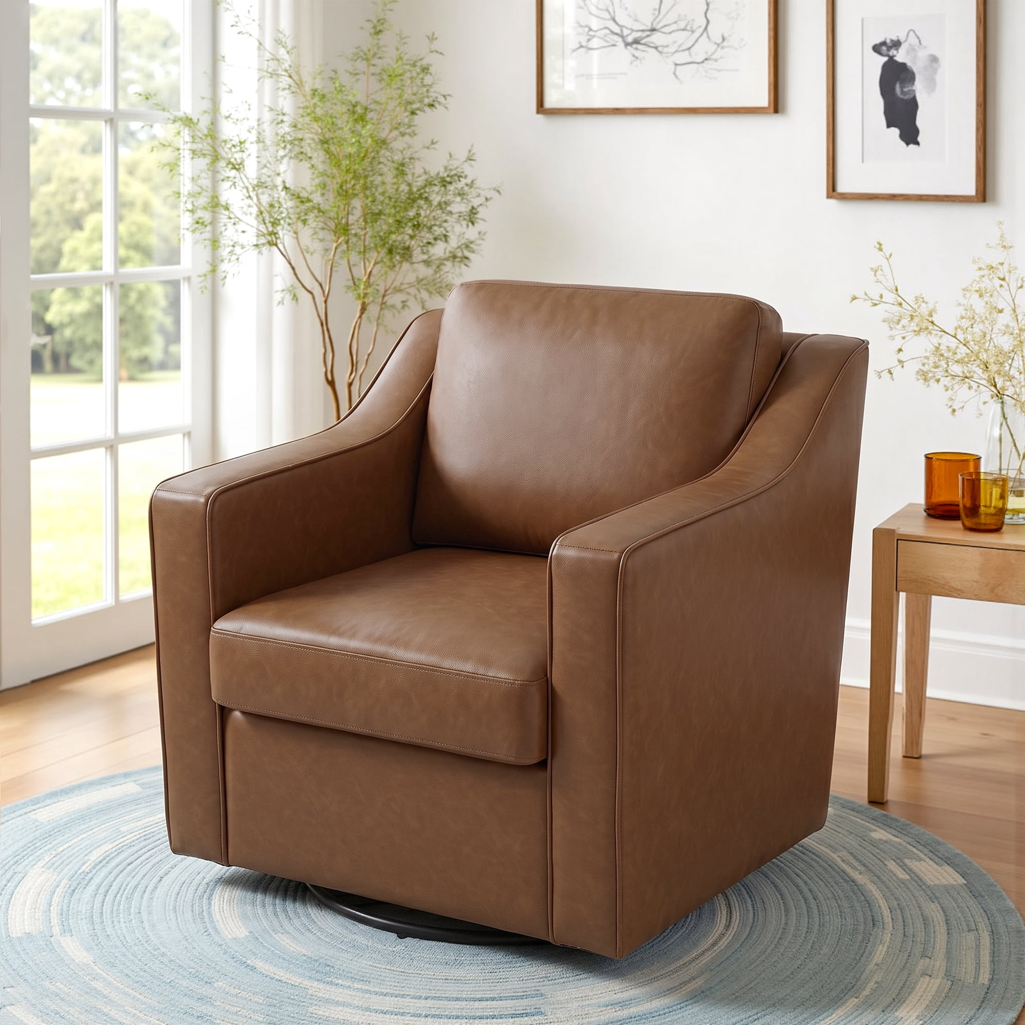 DREAMSIDEA Swivel Accent Chair, Swivel Barrel Chair, Upholstered Comfy ...