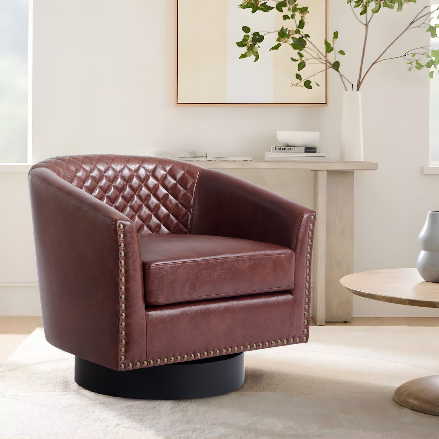 DREAMSIDEA Swivel Accent Chair for Living Room, PU Leather 360°Swivel ...