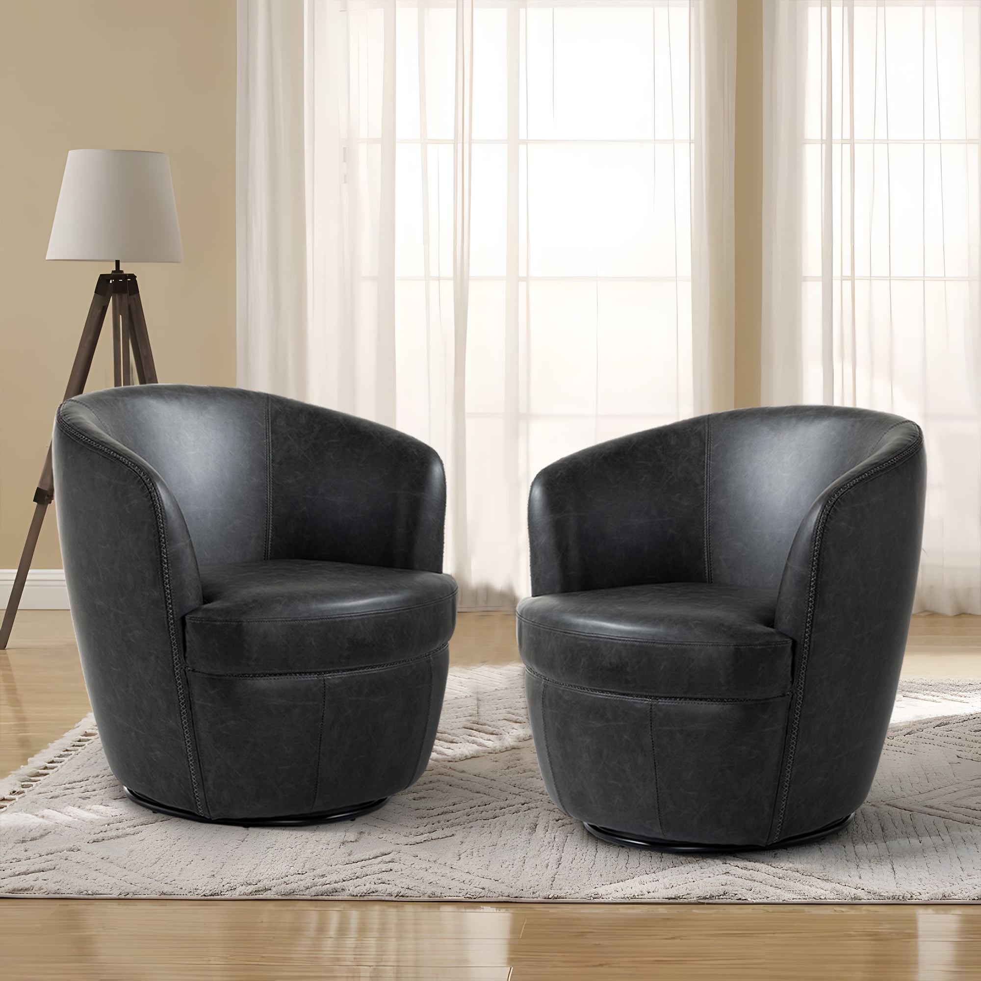 DREAMSIDEA Swivel Club Barrel Chair, PU Leather Swivel Accent Chair Set ...