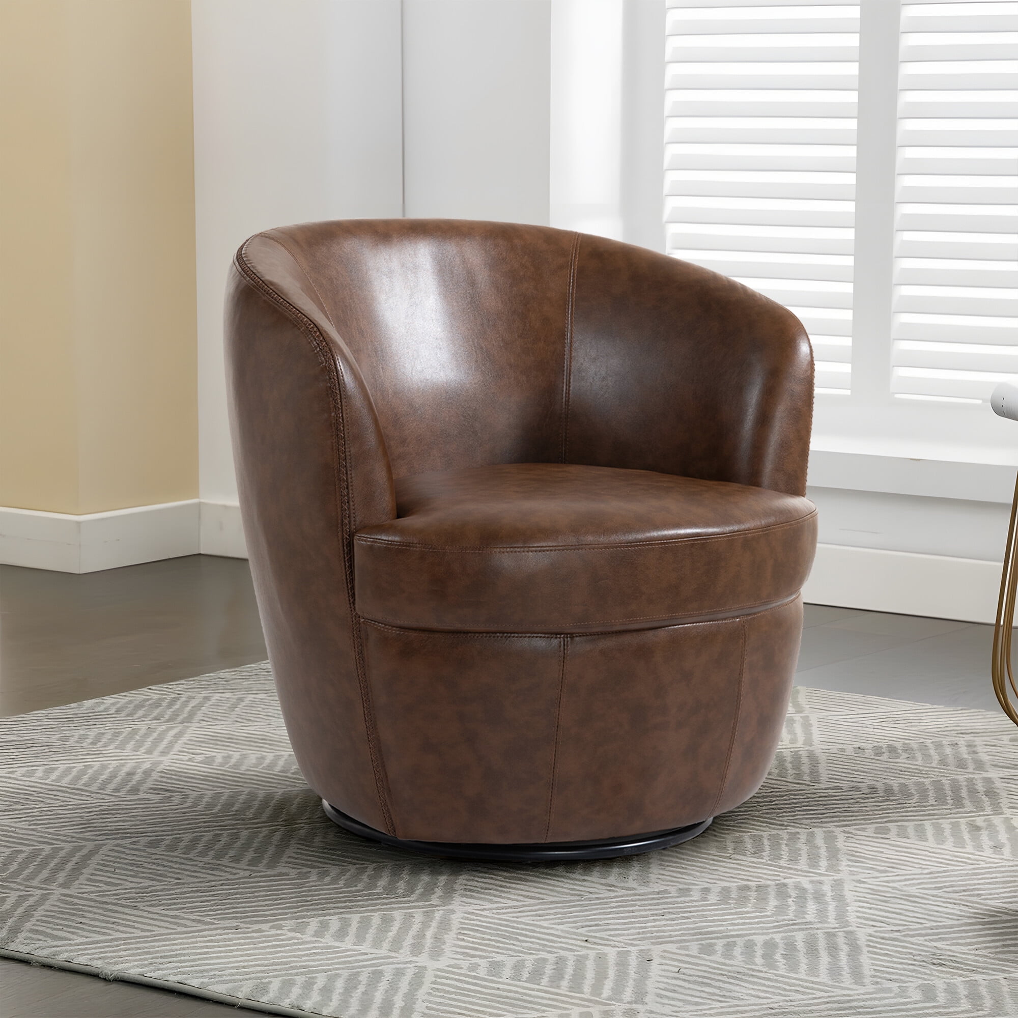 DREAMSIDEA Swivel Club Barrel Chair, PU Leather Swivel Accent Chair ...