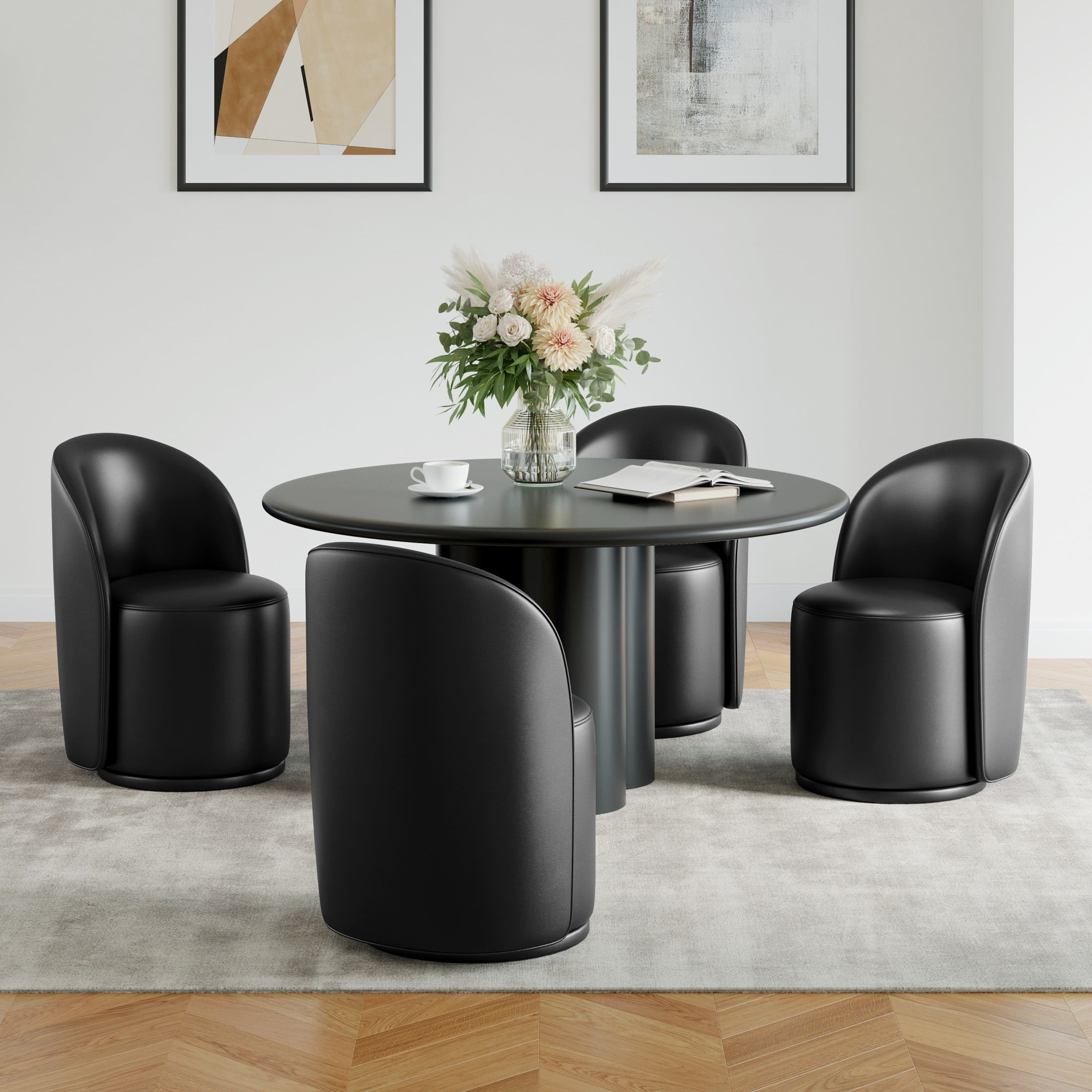 DREAMSIDEA Swivel Dining Chair, Upholstered Barrel Accent Chair for ...