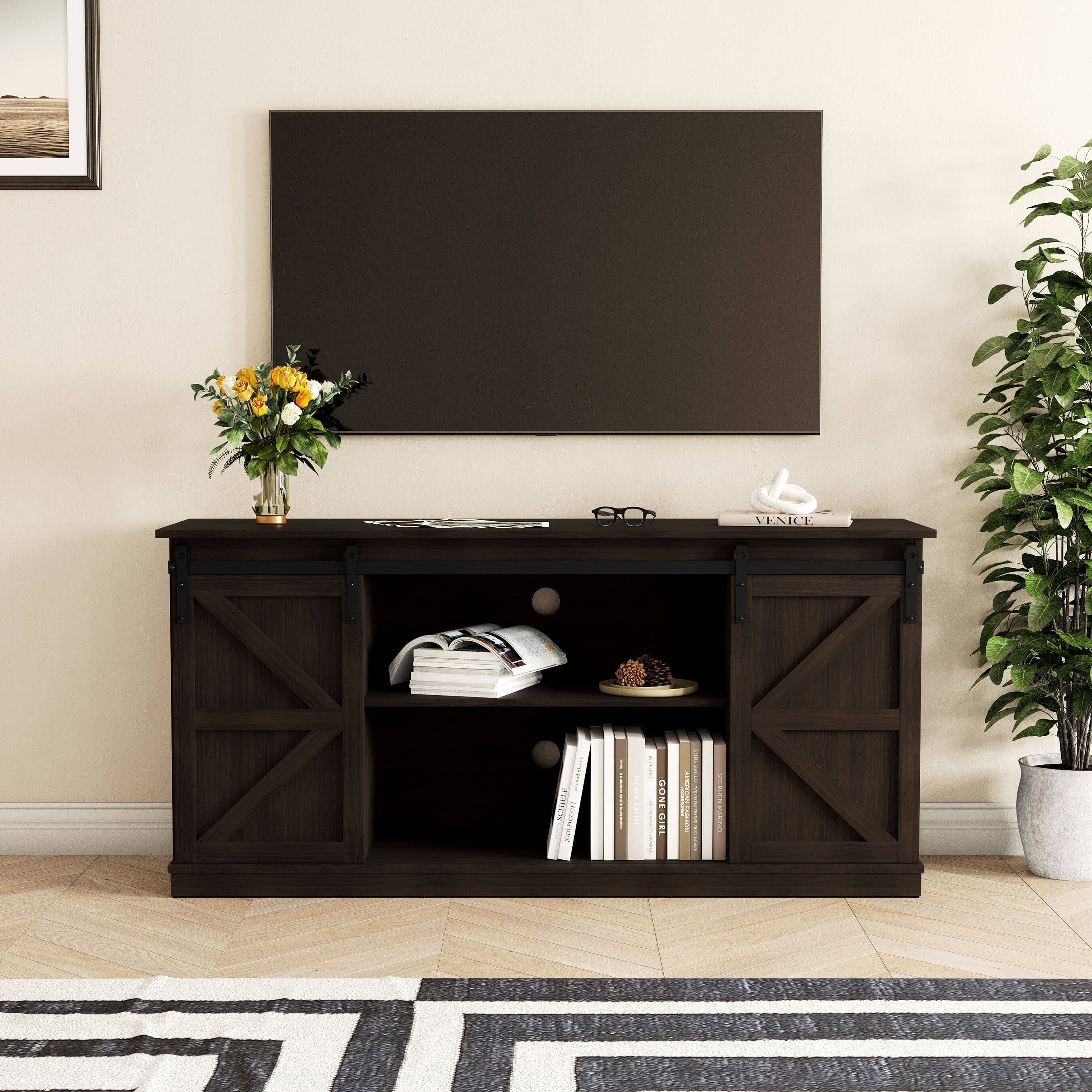 DREAMSIDEA TV Stand for 60+ inch TV,Farmhouse Entertainment Center with ...