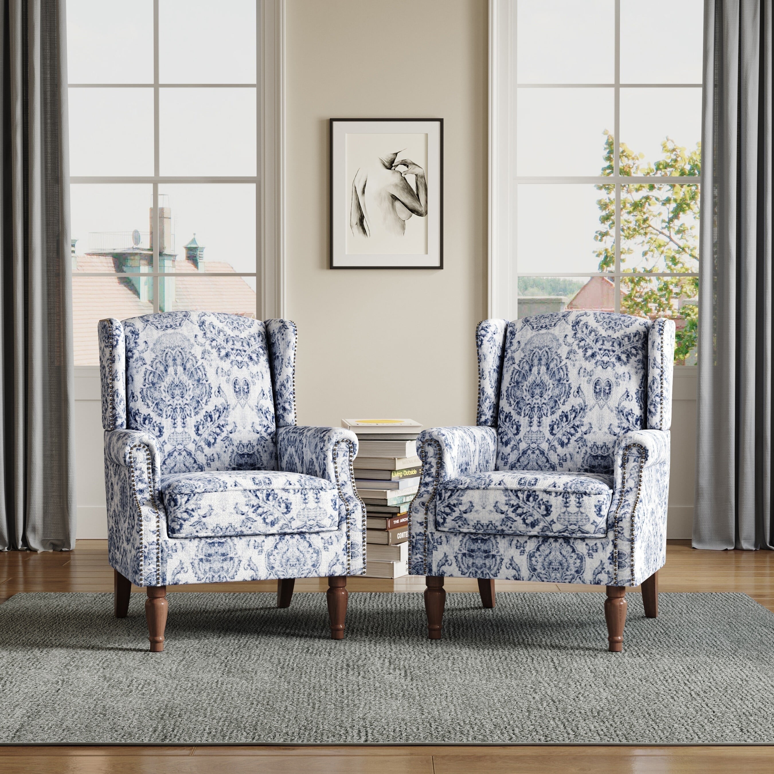 DREAMSIDEA Wingback Accent Chair Sets of 2 for Living Room,Traditional ...