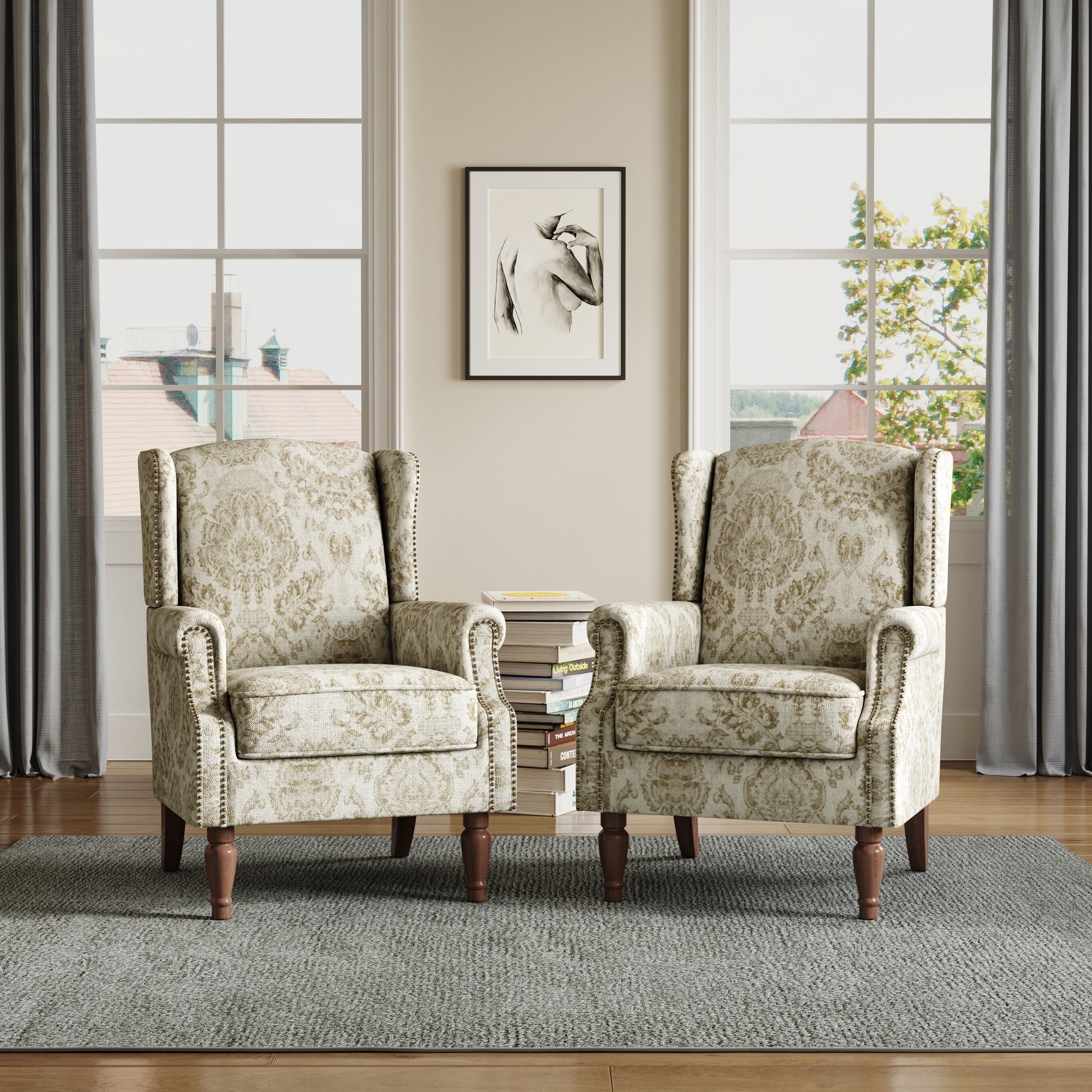 DREAMSIDEA Wingback Accent Chair Sets of 2 for Living Room,Traditional ...
