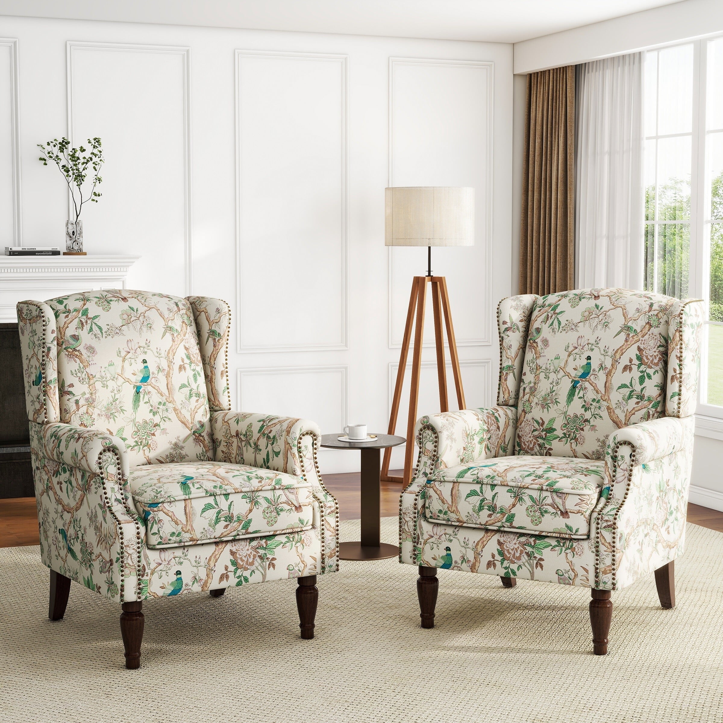 DREAMSIDEA Wingback Accent Chair Sets of 2 with Nailhead Trim & Retro ...