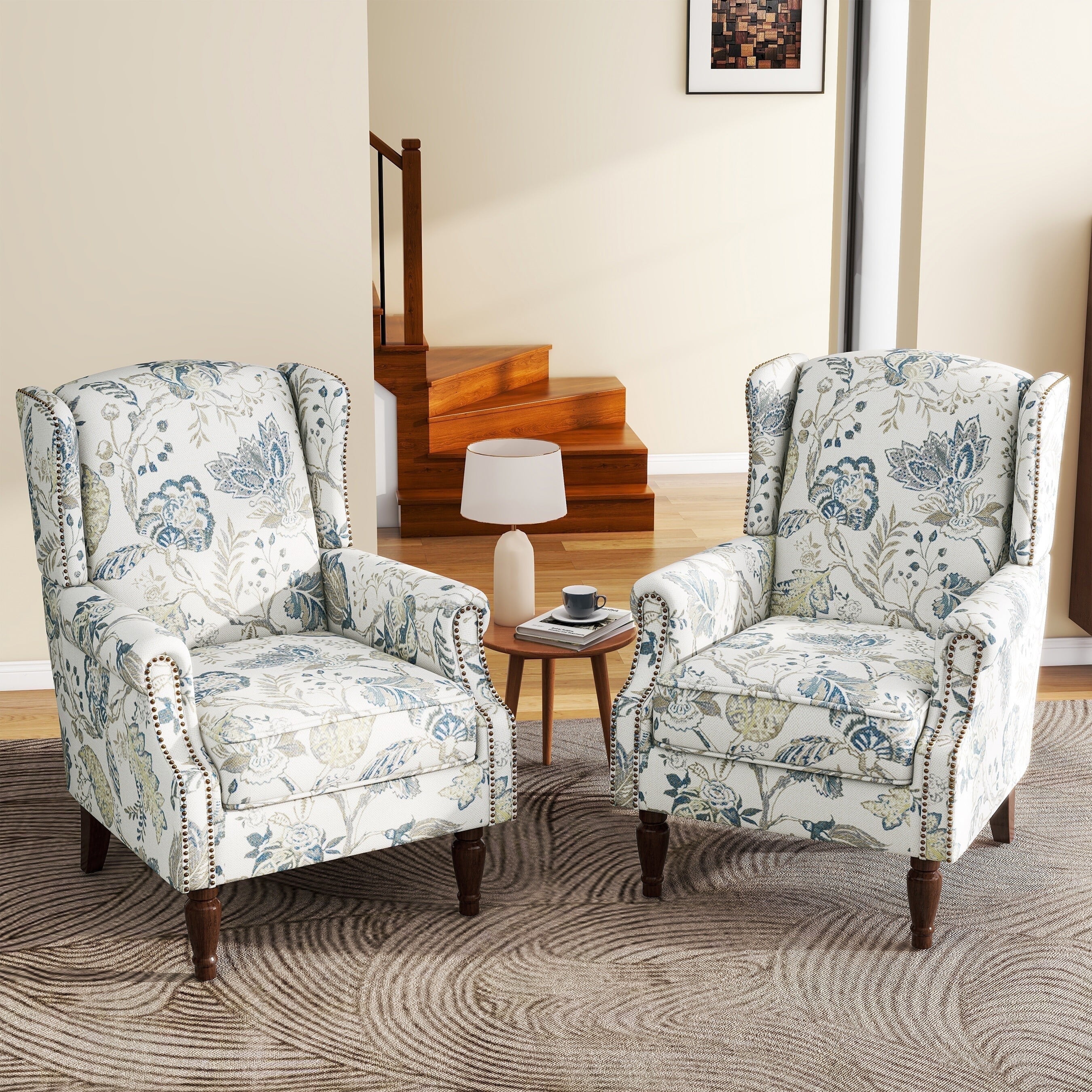 DREAMSIDEA Wingback Accent Chair Sets of 2 with Nailhead Trim & Retro ...