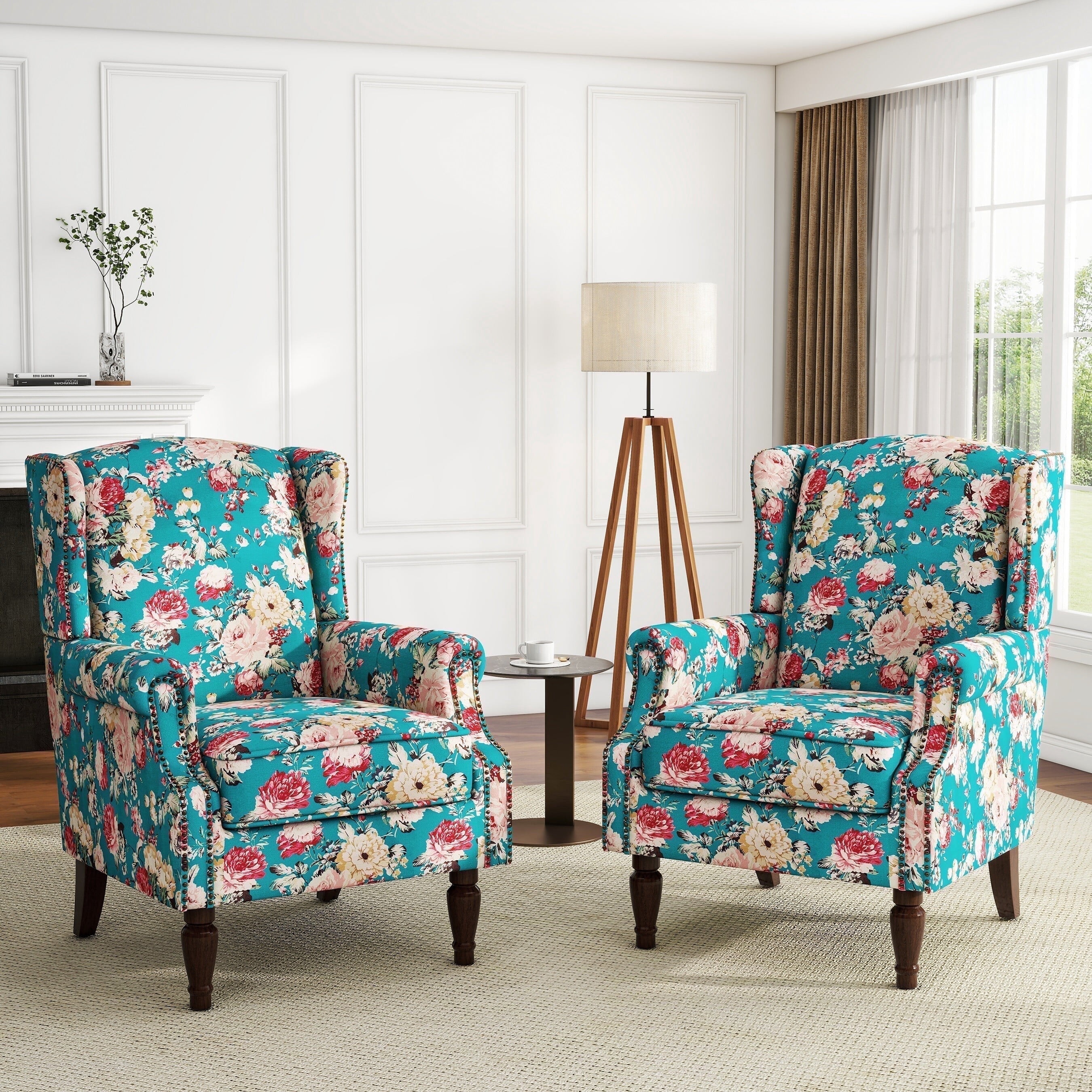 DREAMSIDEA Wingback Accent Chair Sets of 2 with Nailhead Trim & Retro ...