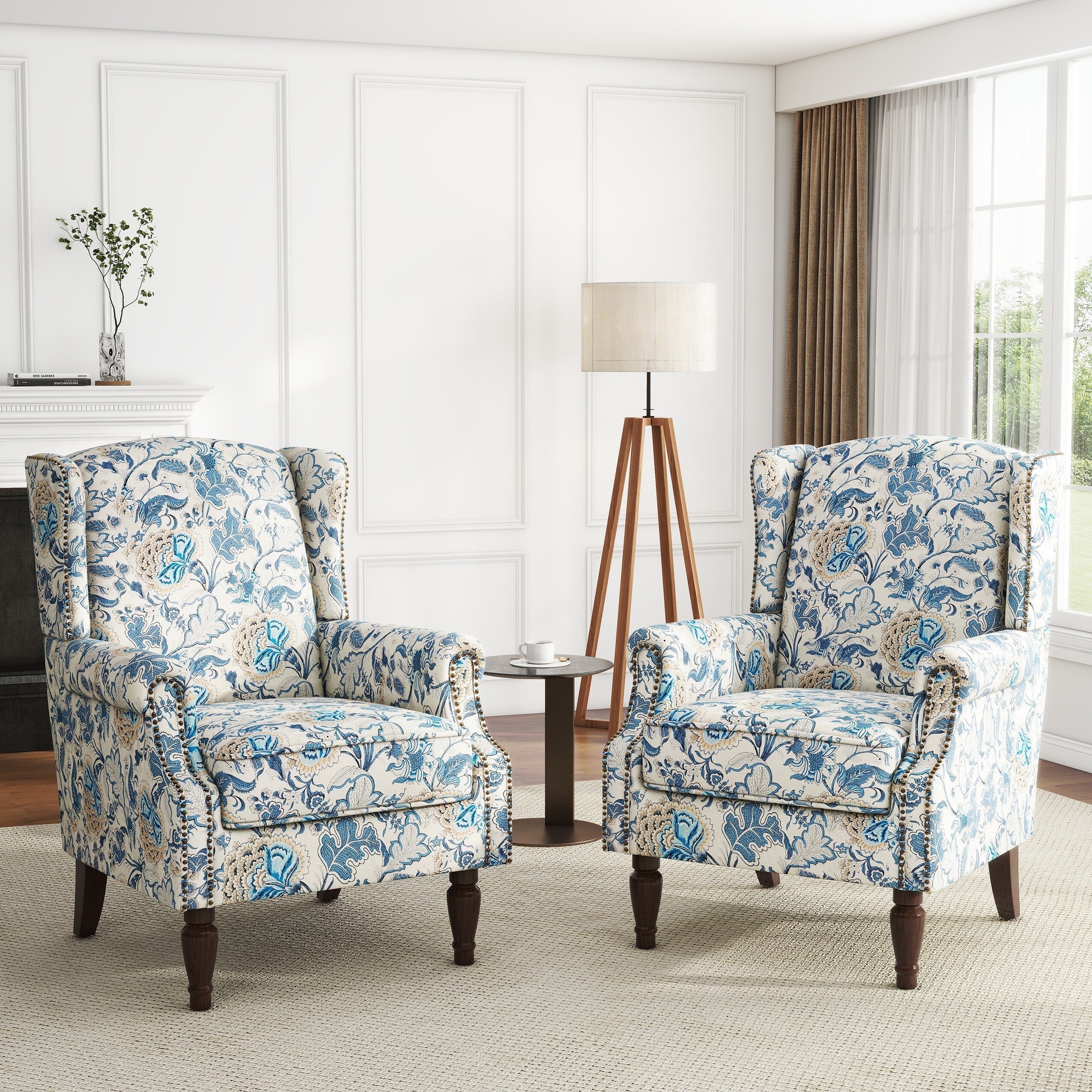 DREAMSIDEA Wingback Accent Chair Sets of 2 with Nailhead Trim & Retro ...