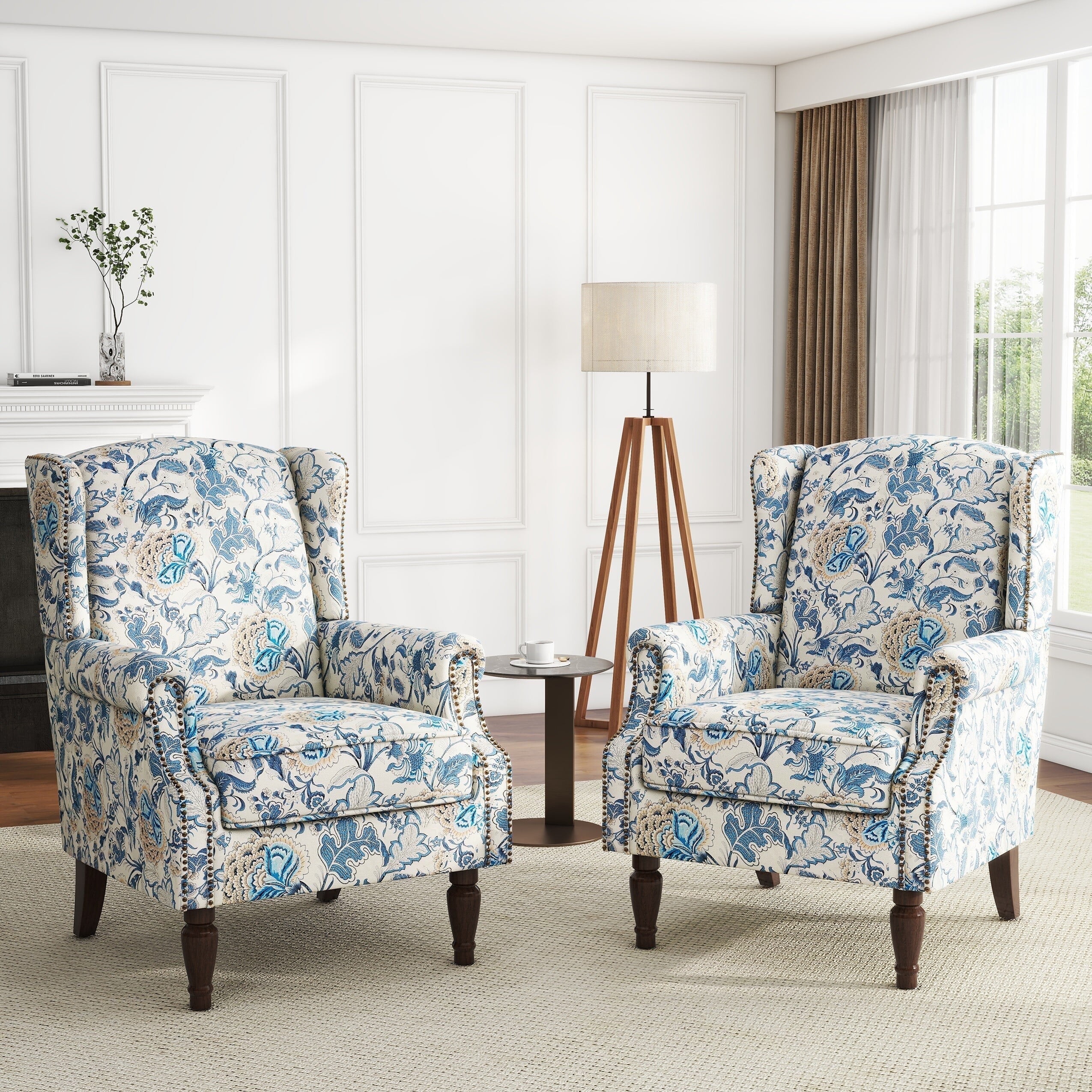 DREAMSIDEA Wingback Accent Chair Sets of 2 with Nailhead Trim & Retro ...