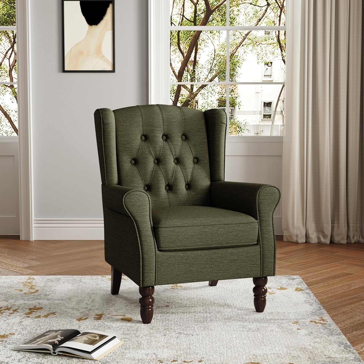 DREAMSIDEA Wingback Accent Chair Upholstered Arm Chair High Back Chair ...