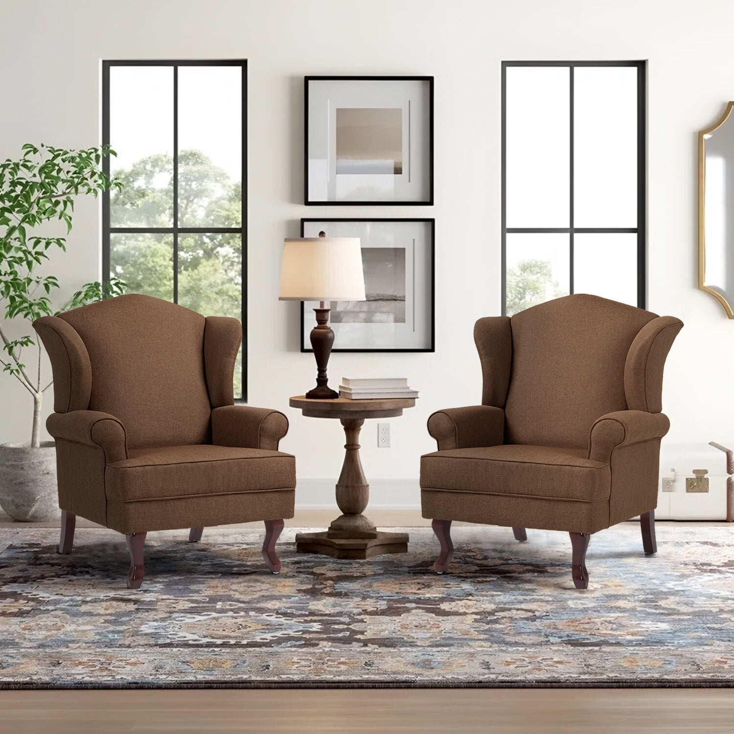 DREAMSIDEA Wingback Accent Chairs Set of 2 for Living Room High Back ...