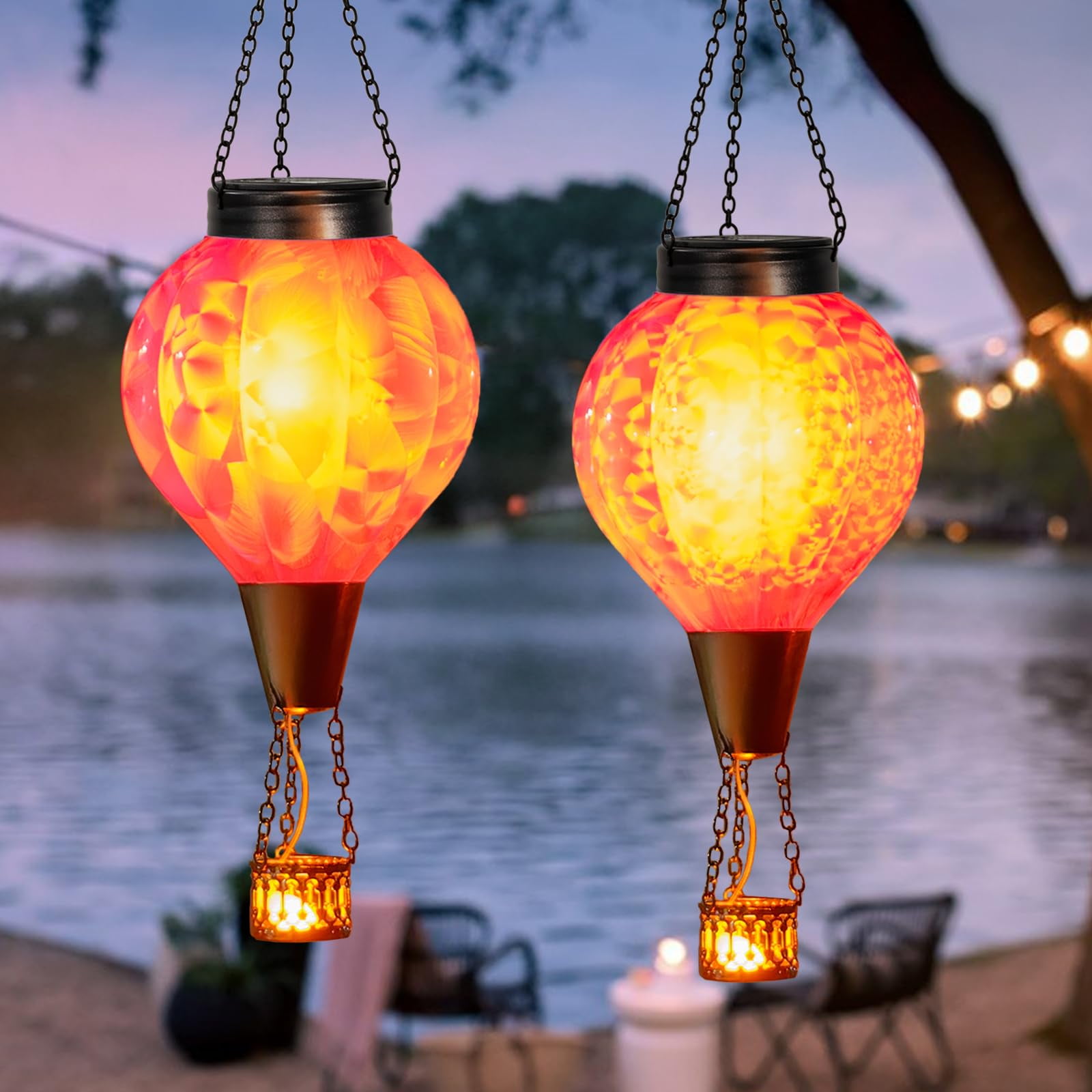 DREAMSKIP 2PC Hot Air Balloon Solar Lantern with Pink Glass Balloon ...
