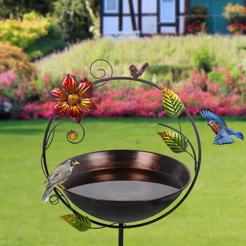 DREAMSOUL 10 Inch Bird Bath Stake, Flower Bird Baths for Outdoors ...