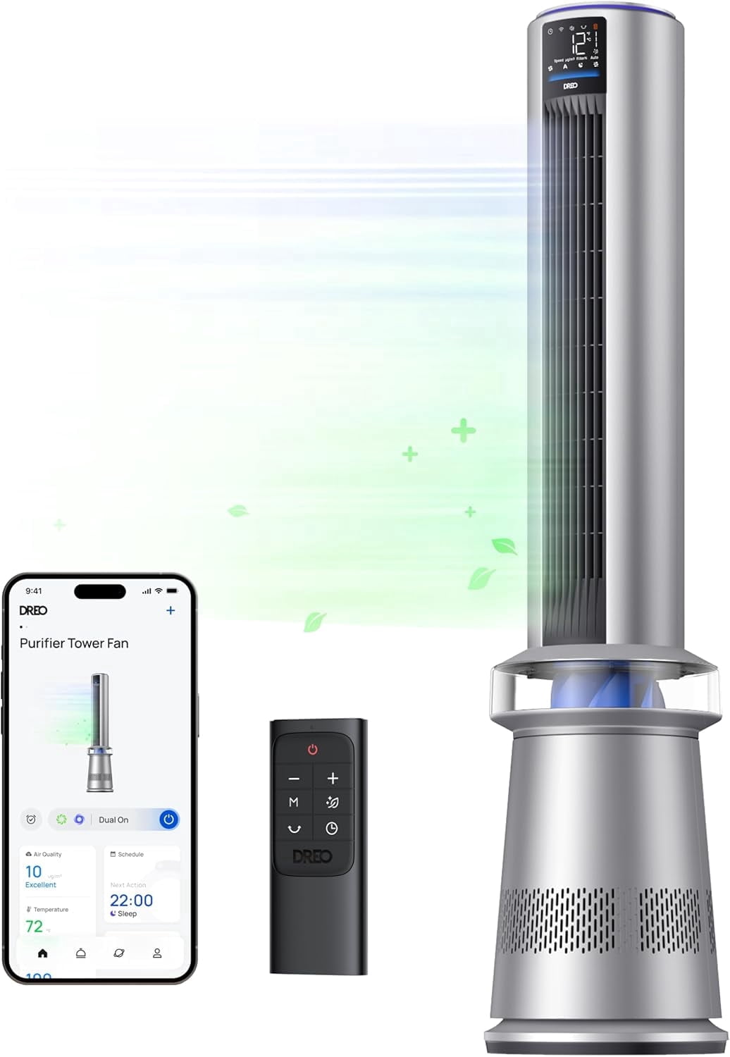 DREO MC710S Air Purifier Tower Fan, 45" 2-in-1 Smart Fan for Bedroom ...