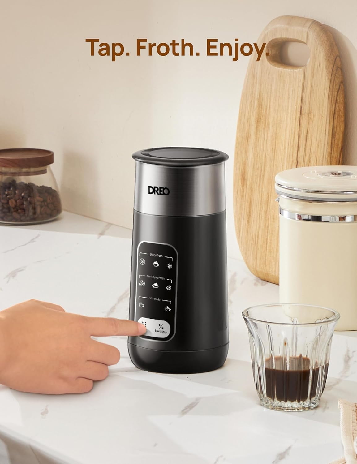 DREO Milk Frother, 8-in-1 Electric Stainless Steel Frother for Latte ...