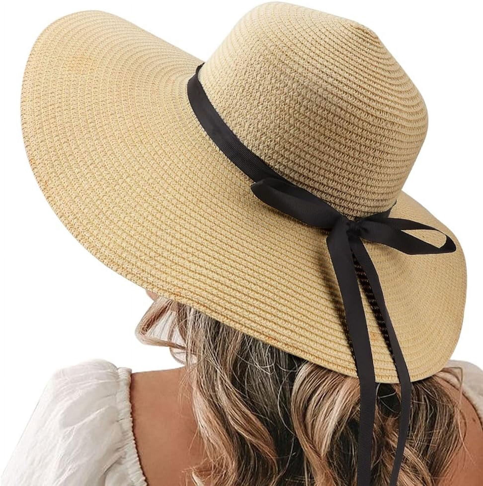 DRESHOW Beach Hats for Women Big Straw Wide Brim Summer Hat Floppy ...