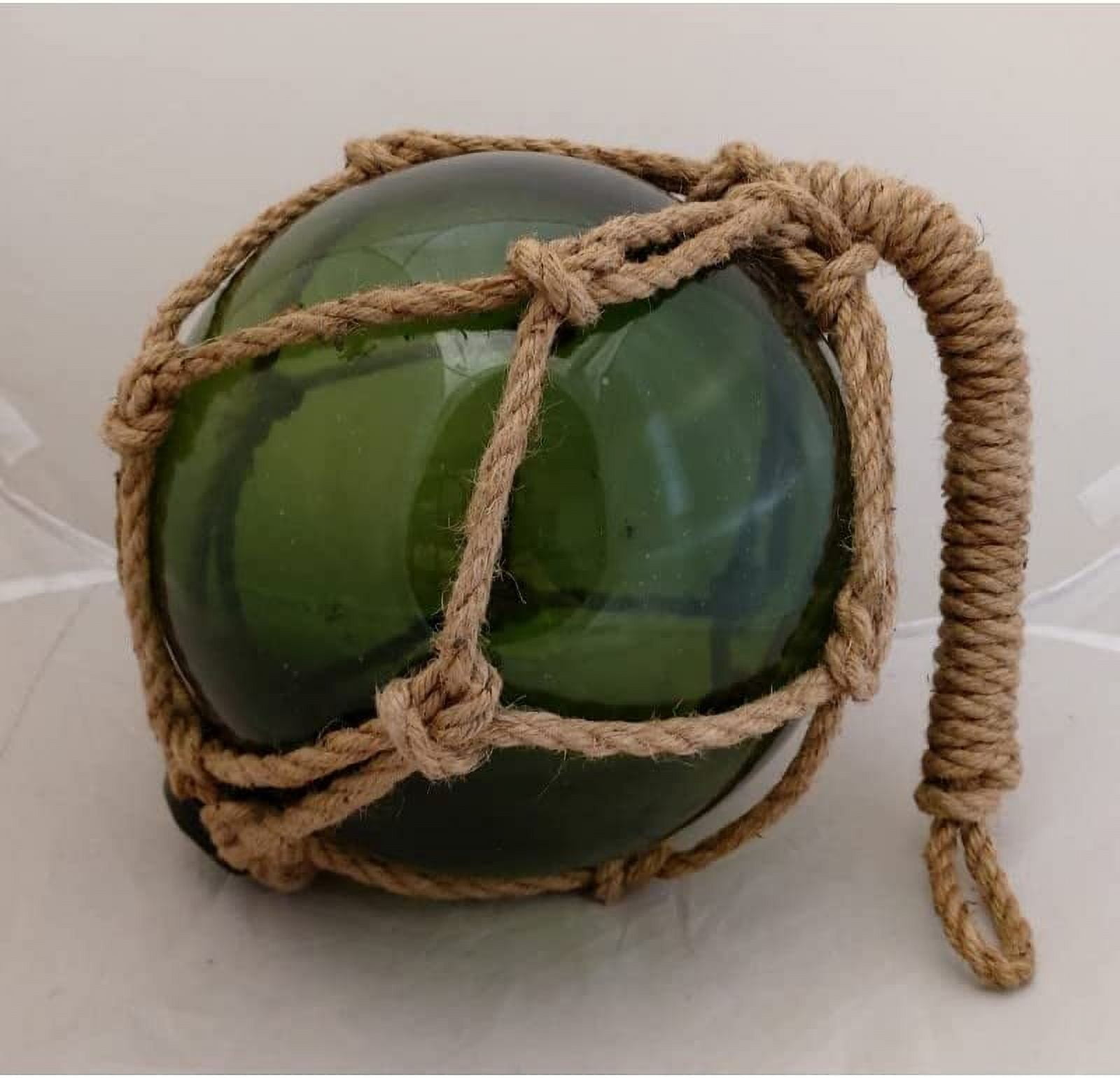 DRH - Green Nautical Glass Float - Japanese Fishing Float - Brown Roped ...