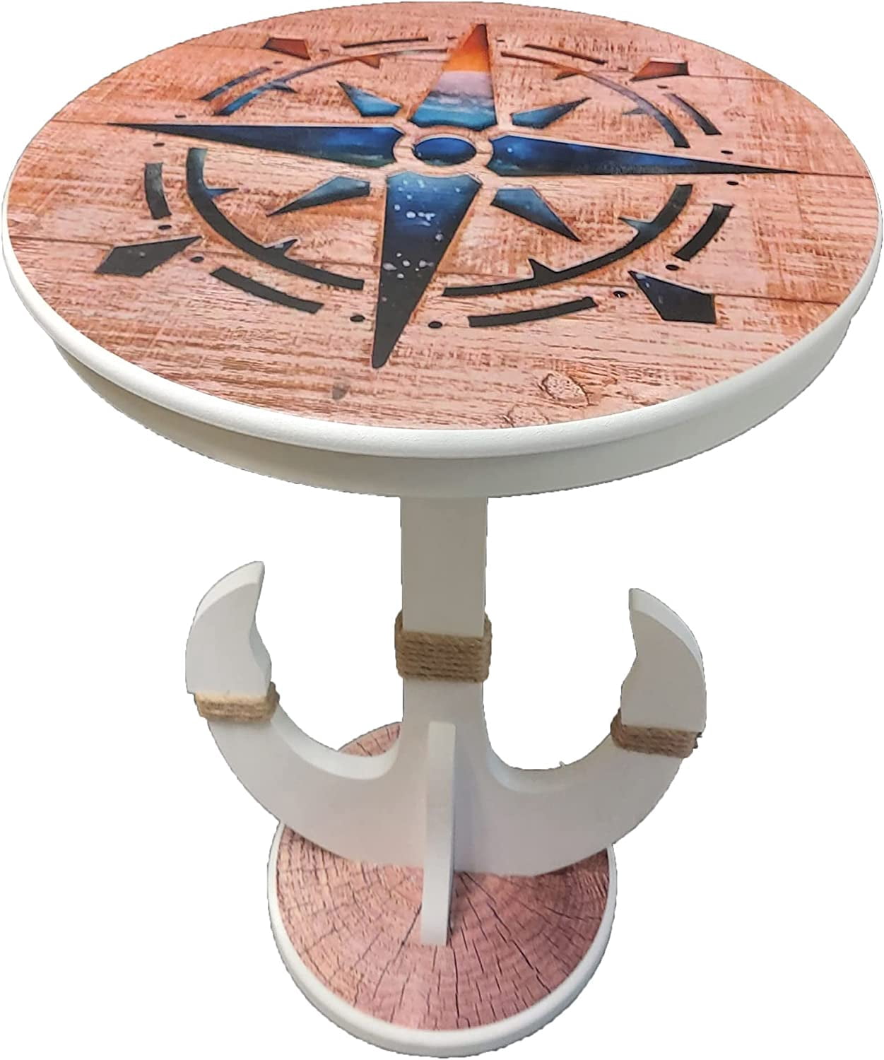 DRH - Nautical Compass Rose Accent Table Solid Wood with Sturdy Legs ...