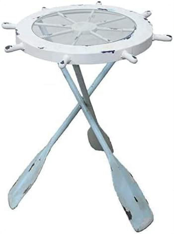 DRH - Nautical Ship Wheel Table - Made of Wood, Glass & Metal Paddle ...