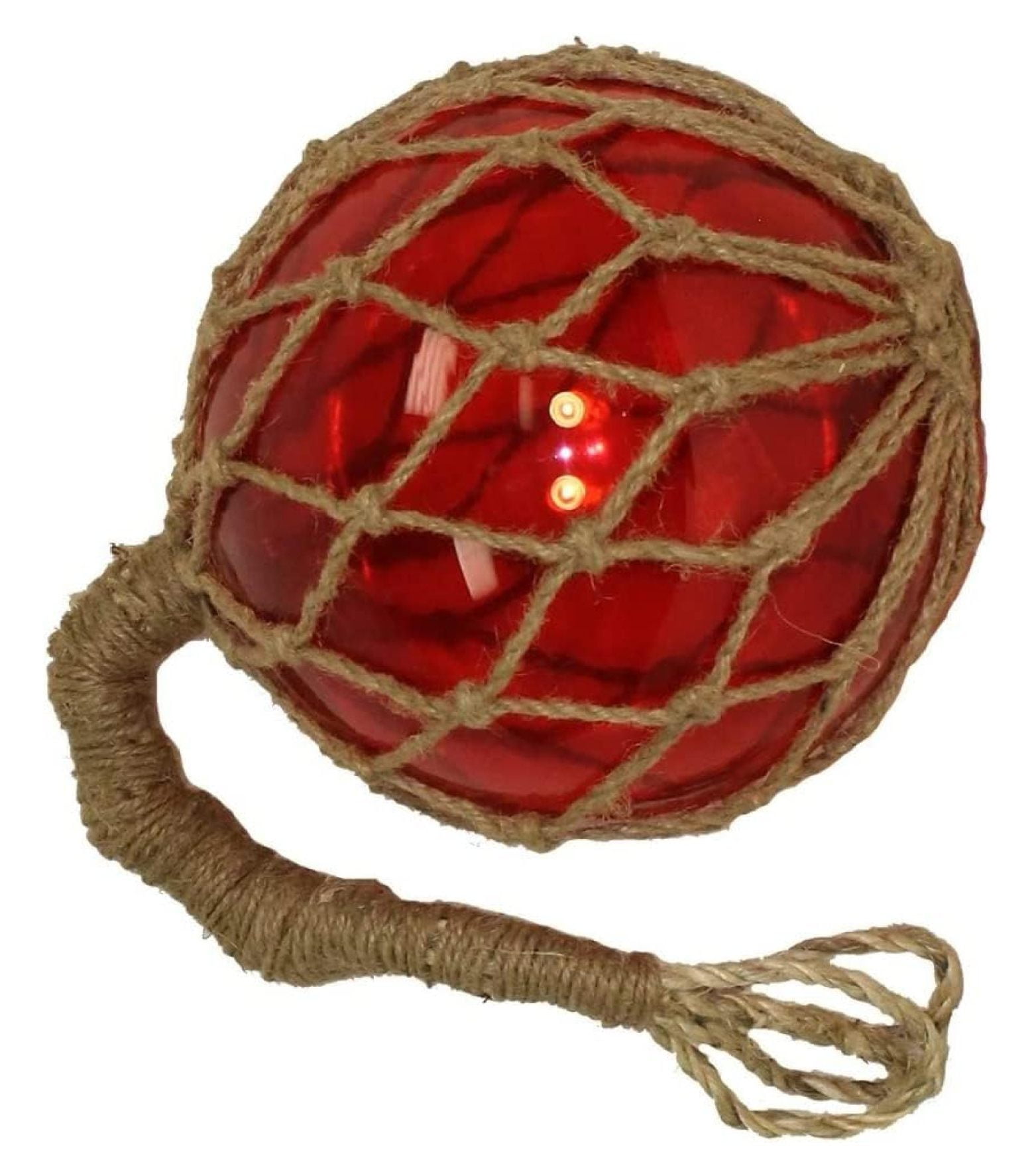 DRH - Red Nautical Glass Japanese Fishing Float With Brown Roped Net ...