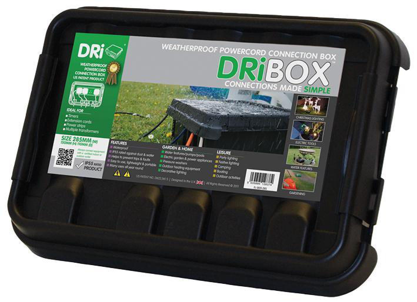 DRIBOX - IP55 Weatherproof PowerCord Connection Box Black 110 x 150 x ...