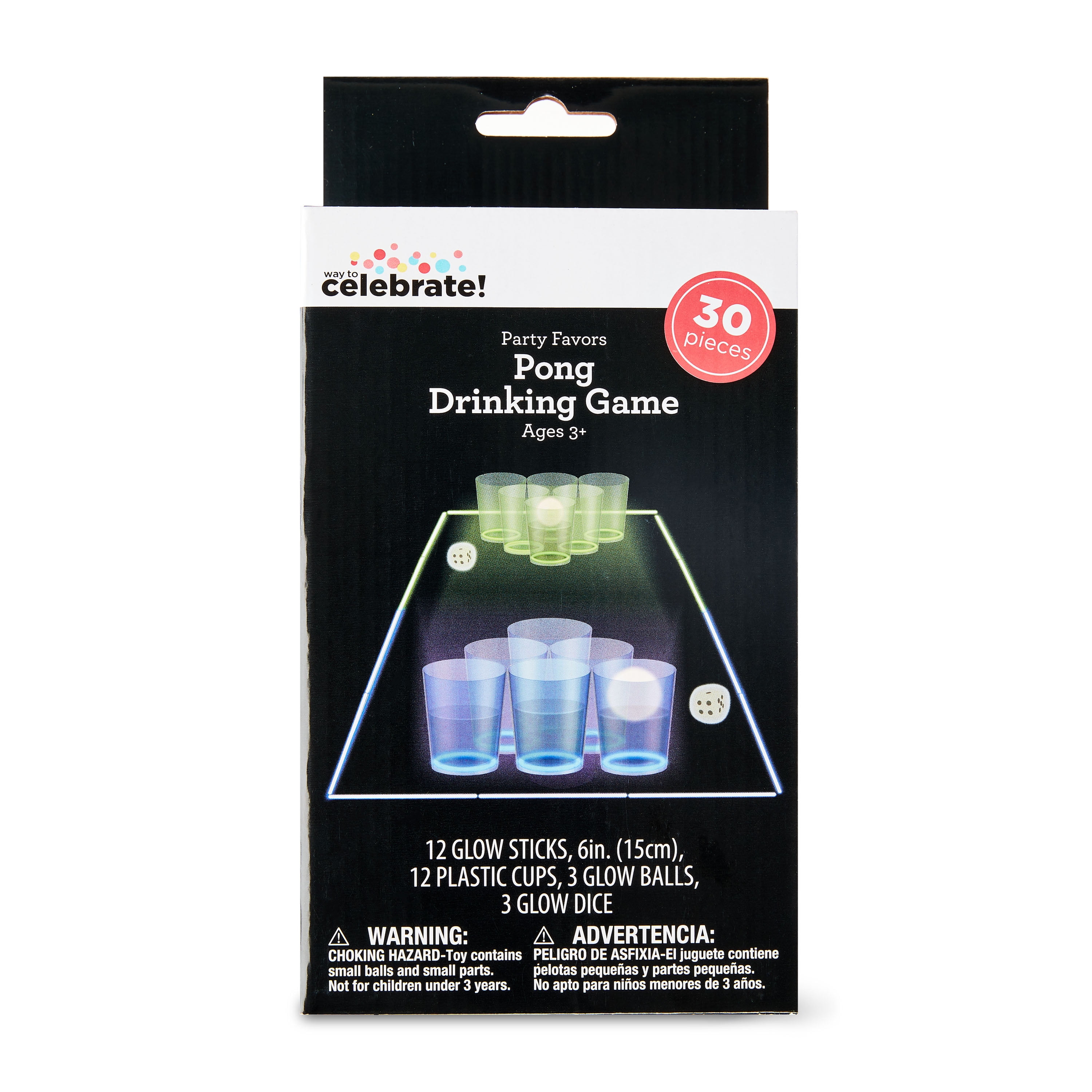 Way To Celebrate Glow Pong Drinking Game, 30 Pieces with Glow Sticks ...