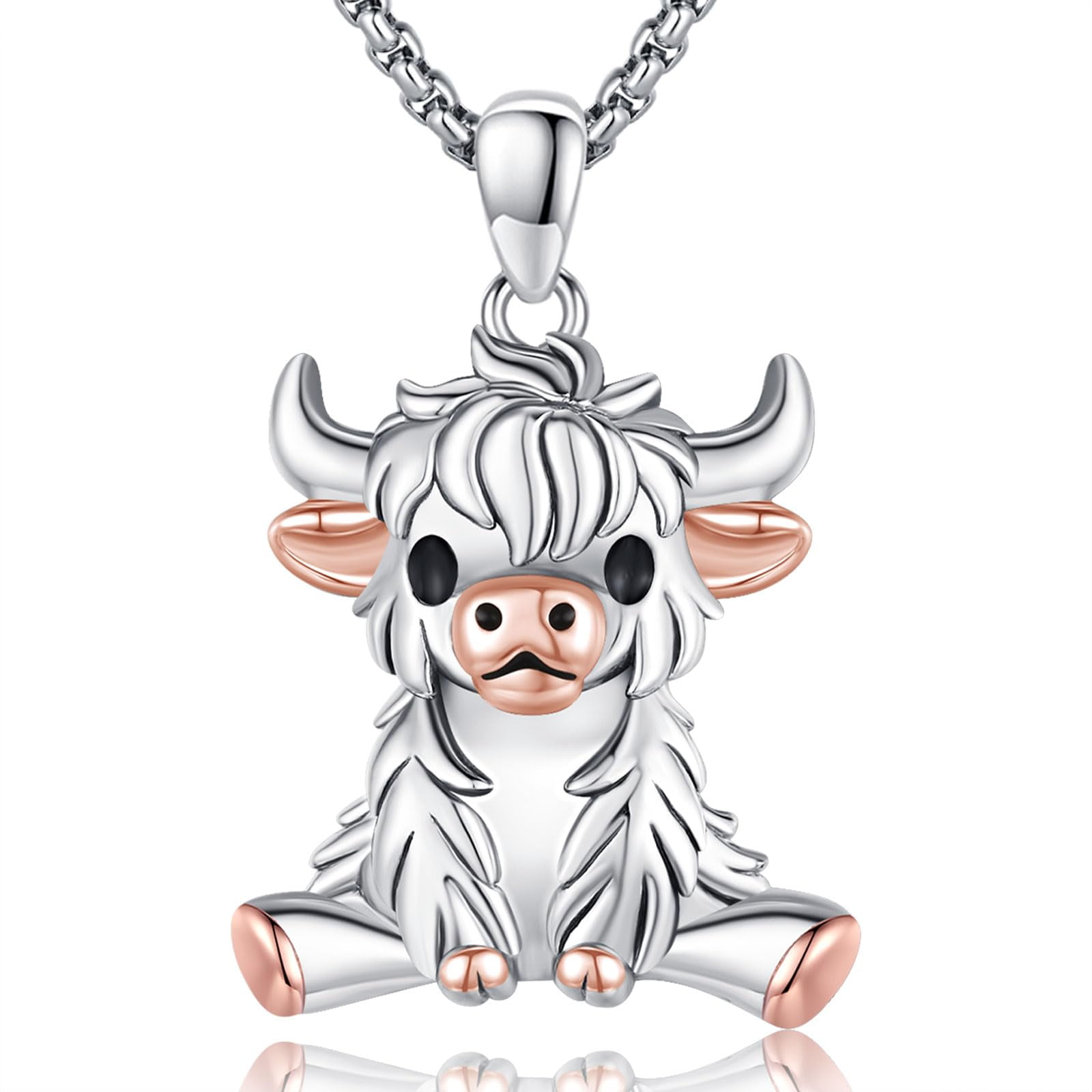 DRINSPER Highland Cow Necklace for Women, 925 Sterling Silver Highland ...