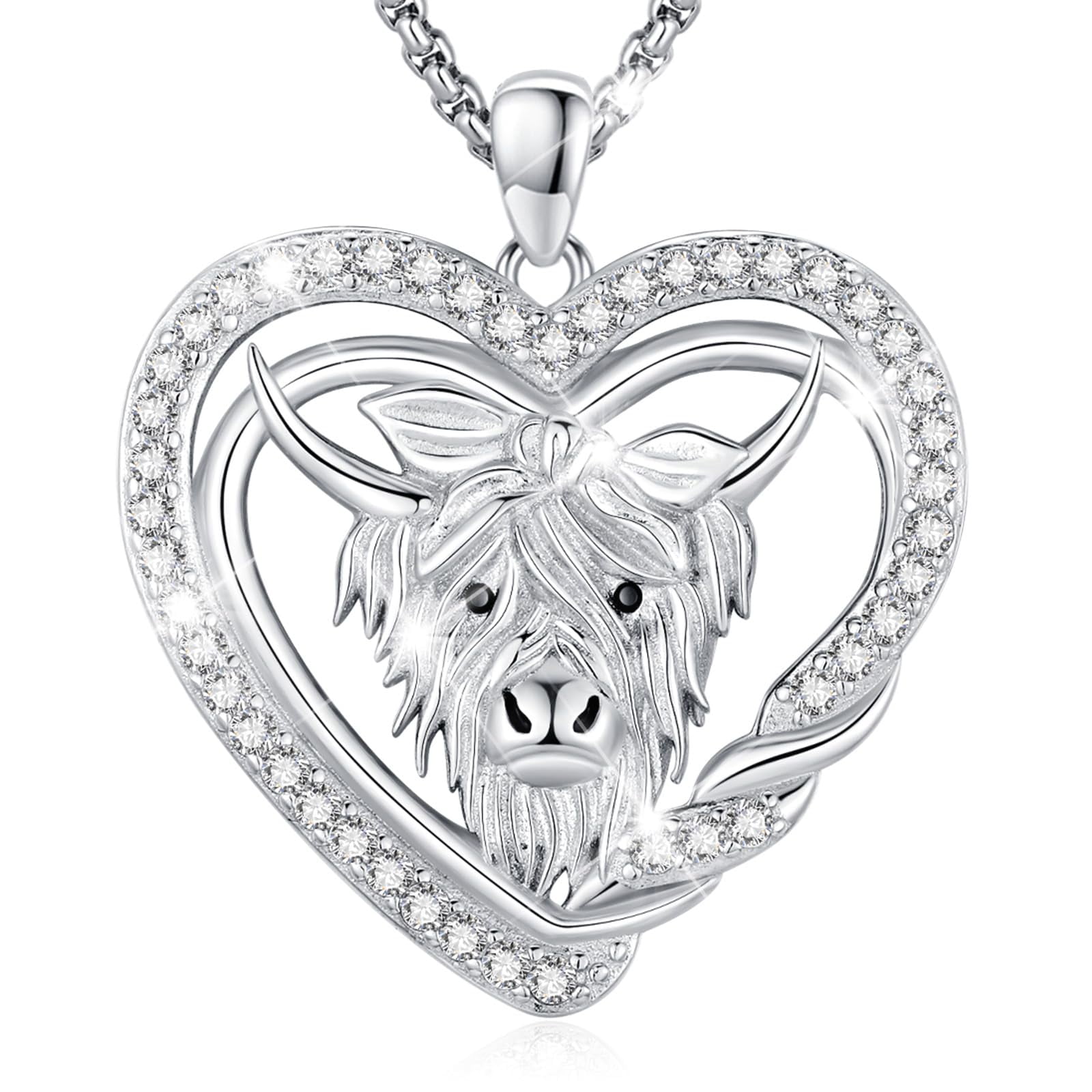 DRINSPER Highland Cow Necklace for Women, 925 Sterling Silver Heart ...