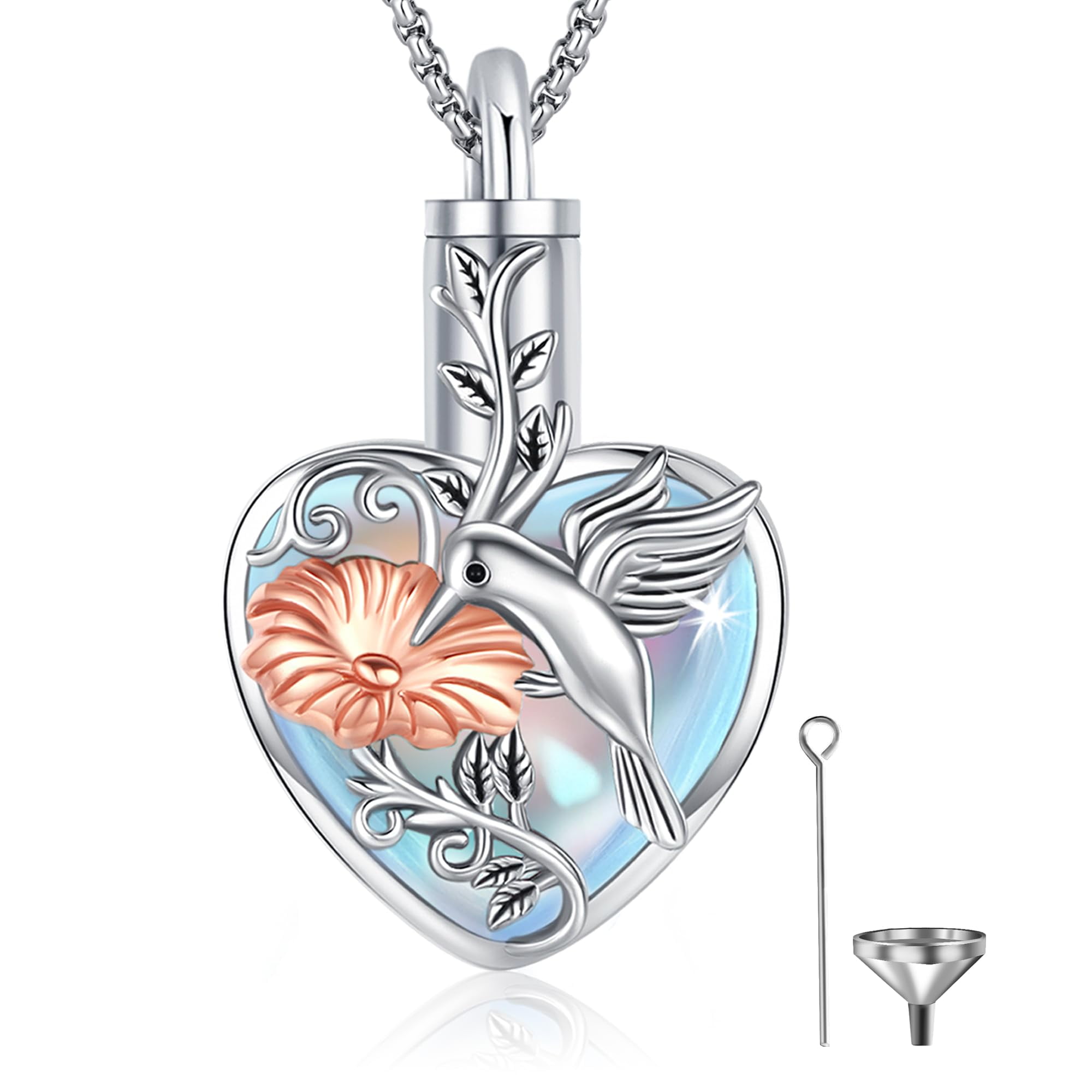 DRINSPER Hummingbird Cremation Urn Necklace for Ashes, 925 Sterling ...