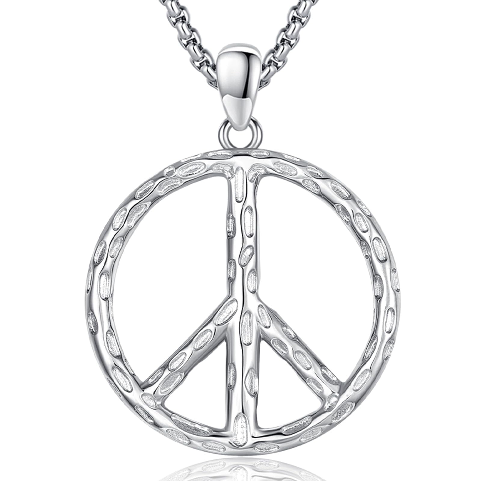 DRINSPER White Gold-Plated Peace Sign Necklace for Men Women, 925 ...
