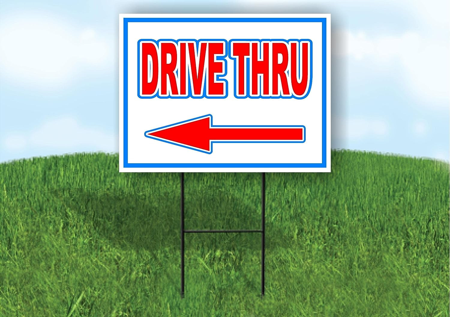 DRIVE THRU LEFT arrow RED WHITE BLUE YARD SIGN ROAD SIGN WITH STAND ...