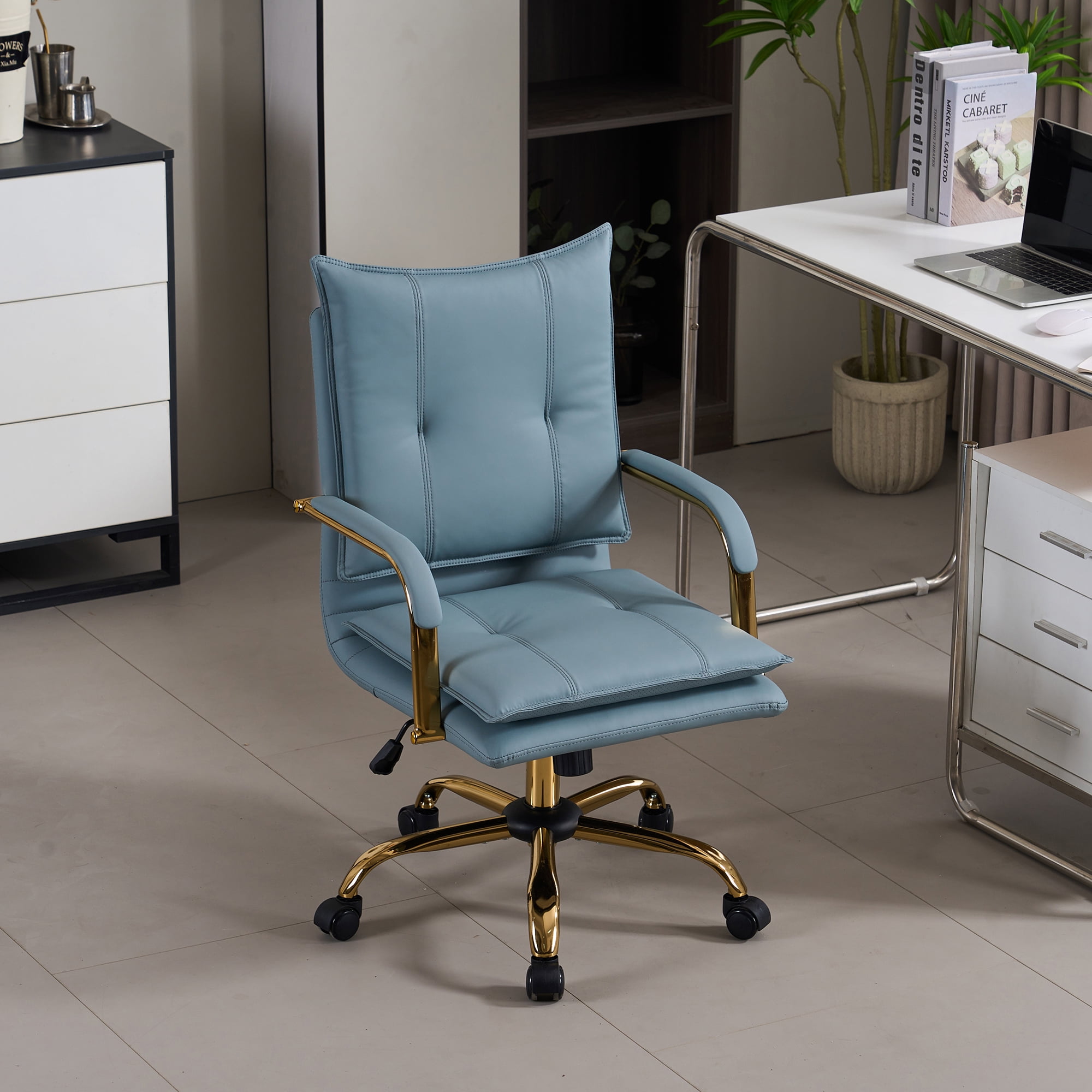 DRKAT Leather Home Office Desk Chairs Comfy Office Chair, Mid-Back ...