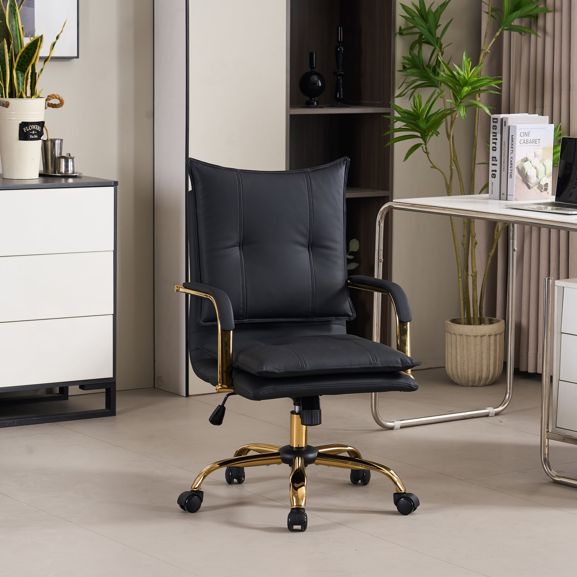DRKAT Leather Home Office Desk Chairs Comfy Office Chair, Mid-Back ...