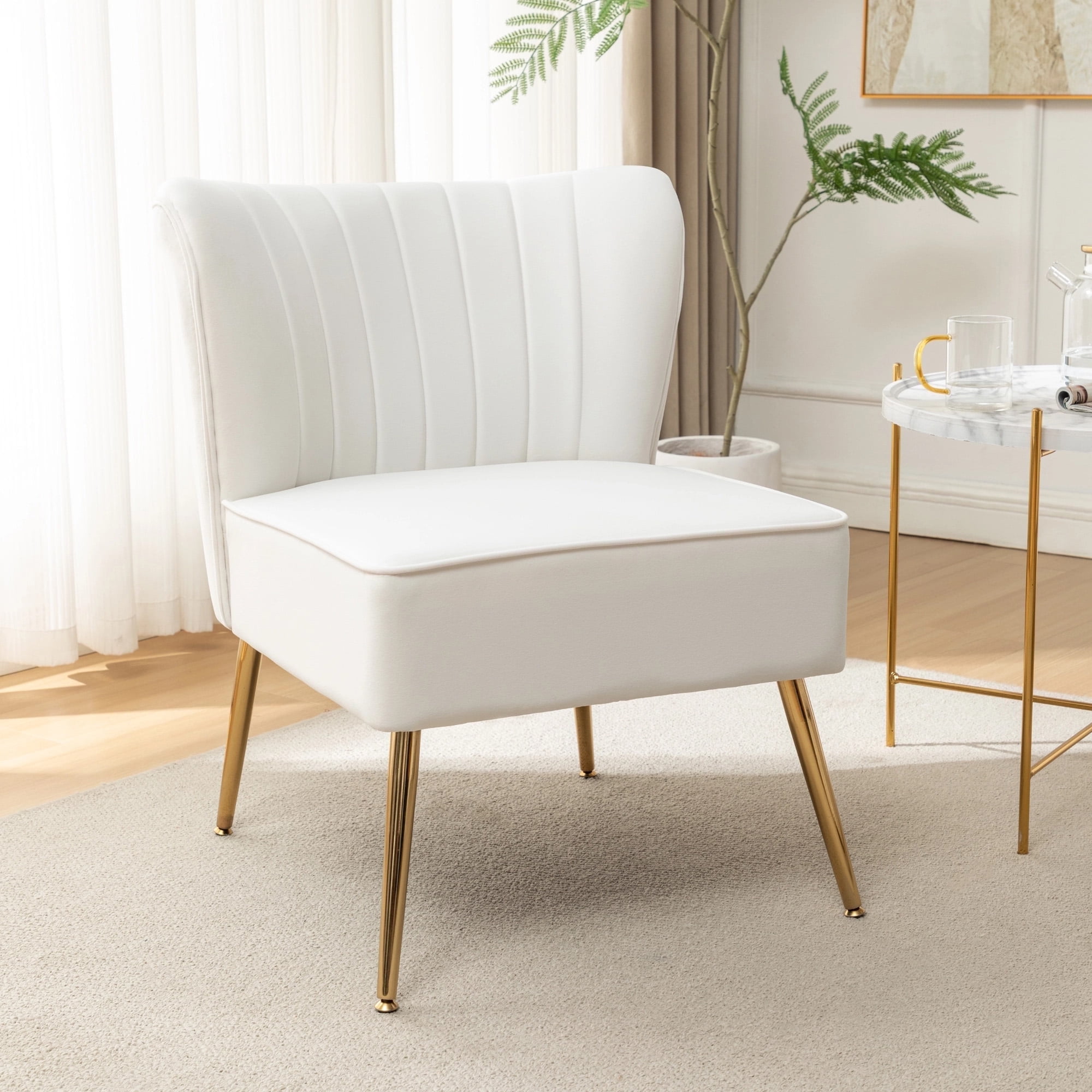 DRKAT Velvet Accent Chair Modern Comfy Chair with Gold Metal Legs ...