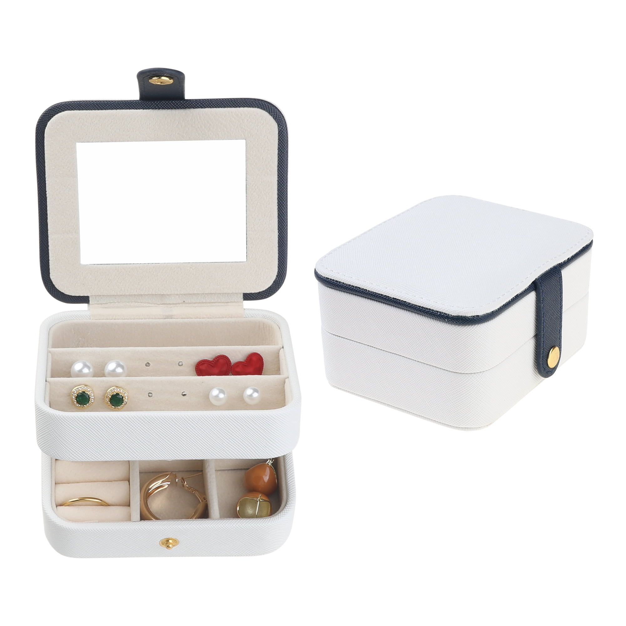 REGALWOVEN 2 Layer Accessory Box with Mirror, PU Leather Accessory ...