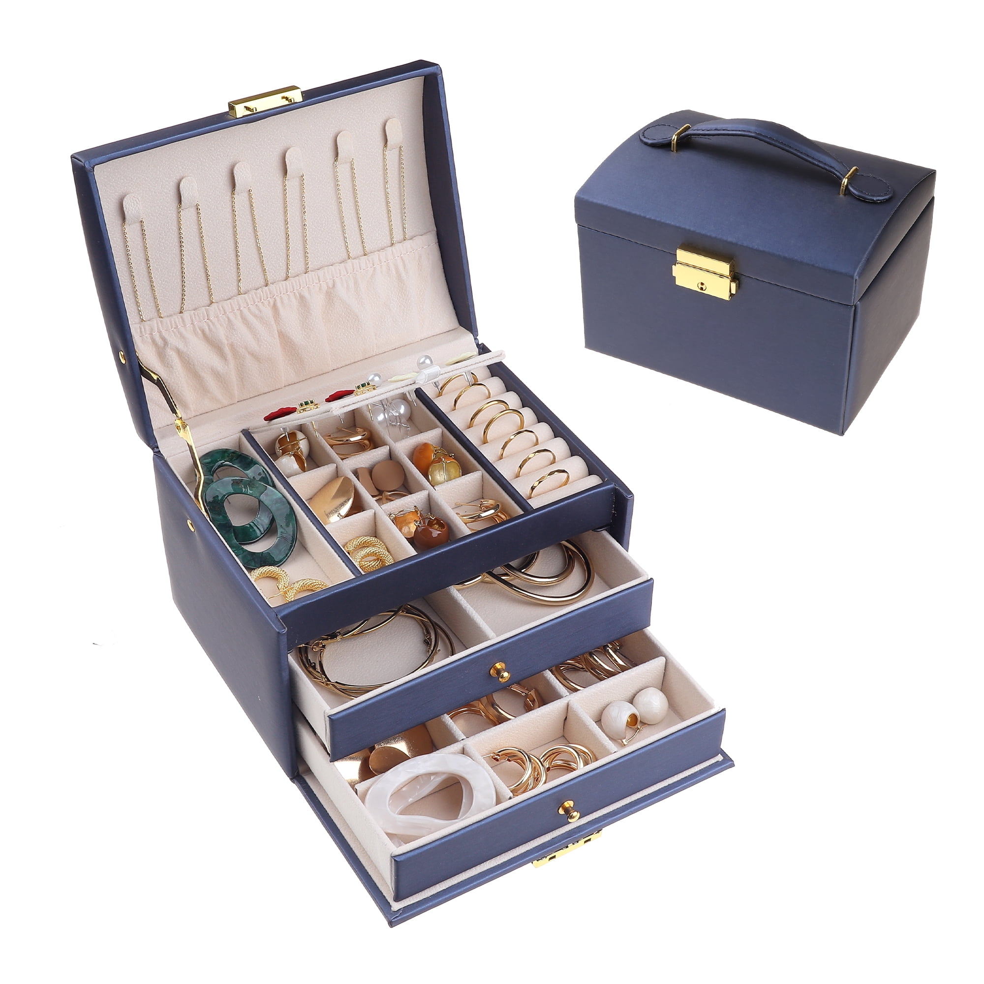 REGALWOVEN 3 Layer Accessory Box, PU Leather Accessory Organizer Case ...