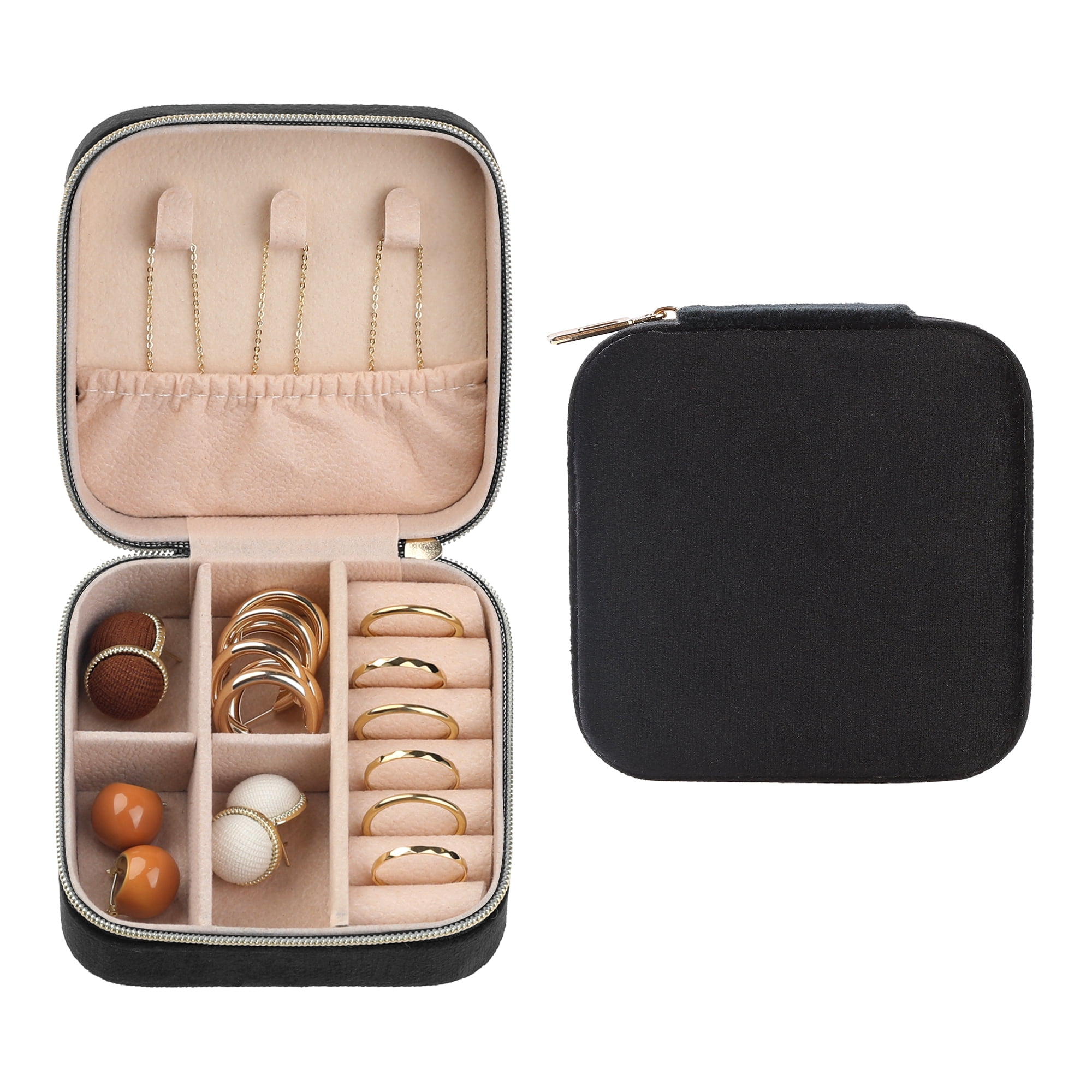 DRMHM Travel Jewelry Box, Small Portable Plush Velvet Jewelry Organizer ...