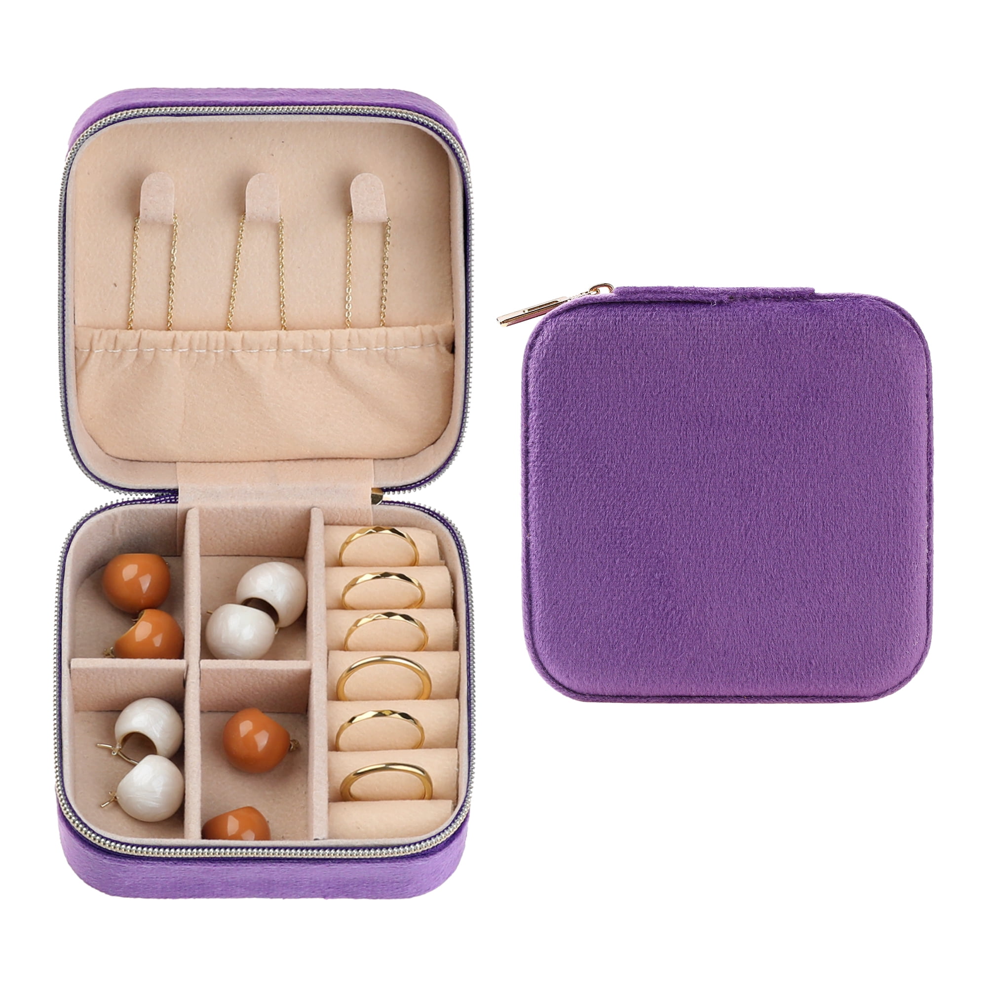 REGALWOVEN Travel Jewelry Box, Small Portable Plush Velvet Jewelry ...