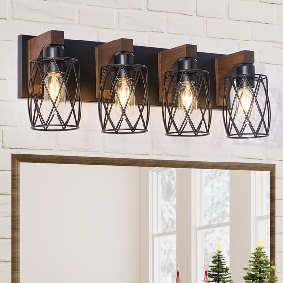 DRNANLIT 4-Light Farmhouse Bathroom Vanity Light, Black Industrial ...