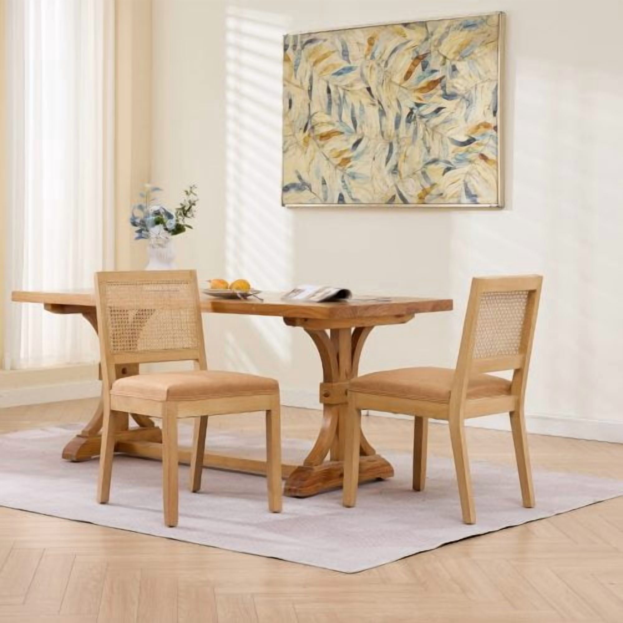 DRNANLIT Farmhouse Rattan Dining Chairs Set of 2, Mid Century Modern ...