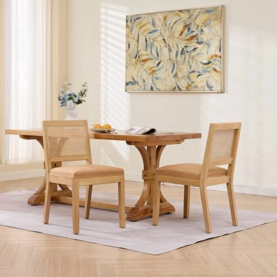 DRNANLIT Farmhouse Rattan Dining Chairs Set of 2, Mid Century Modern ...