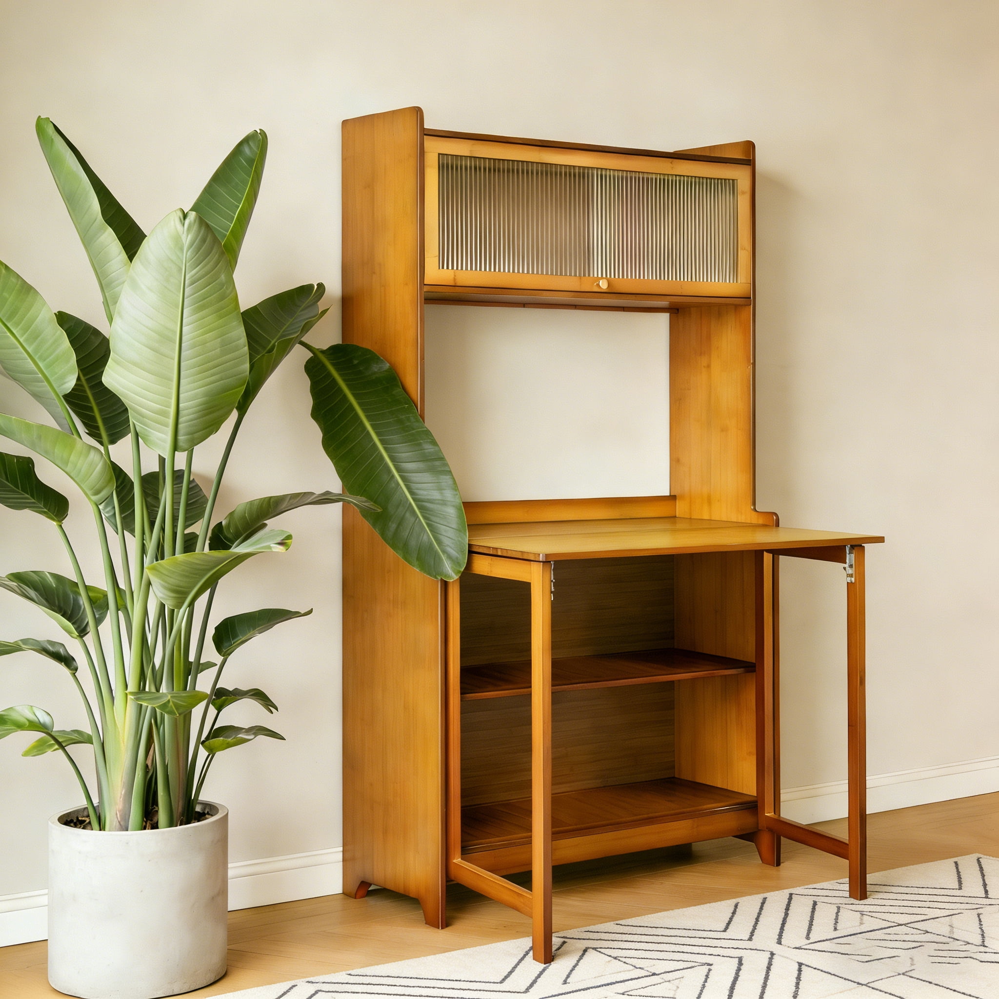 DRNANLIT Multi-Functional Bamboo Folding Table with Storage Shelves ...