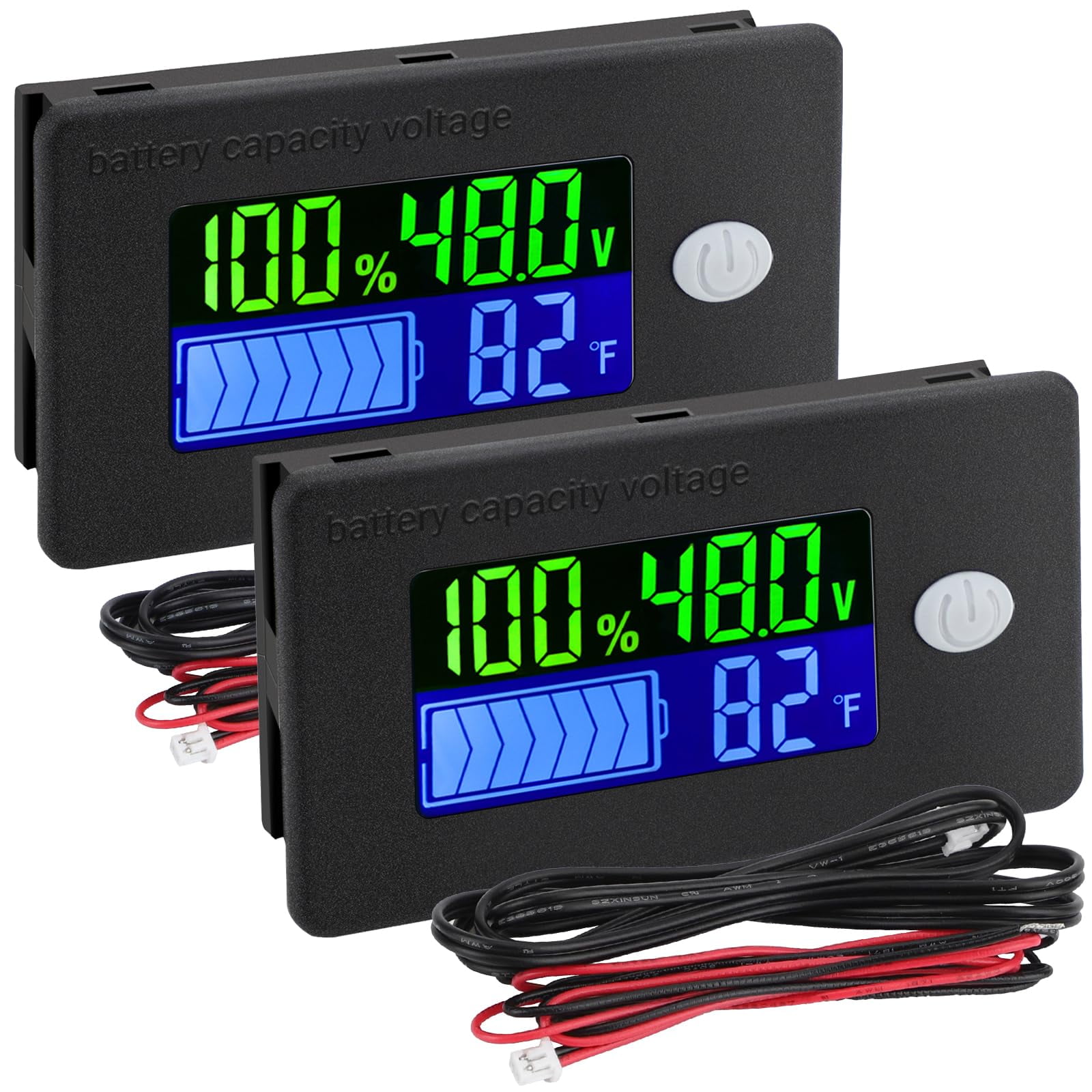 DROK 48V Golf Cart Battery Meter 2pcs, LCD Display 10-100V (12V/24V/36V ...