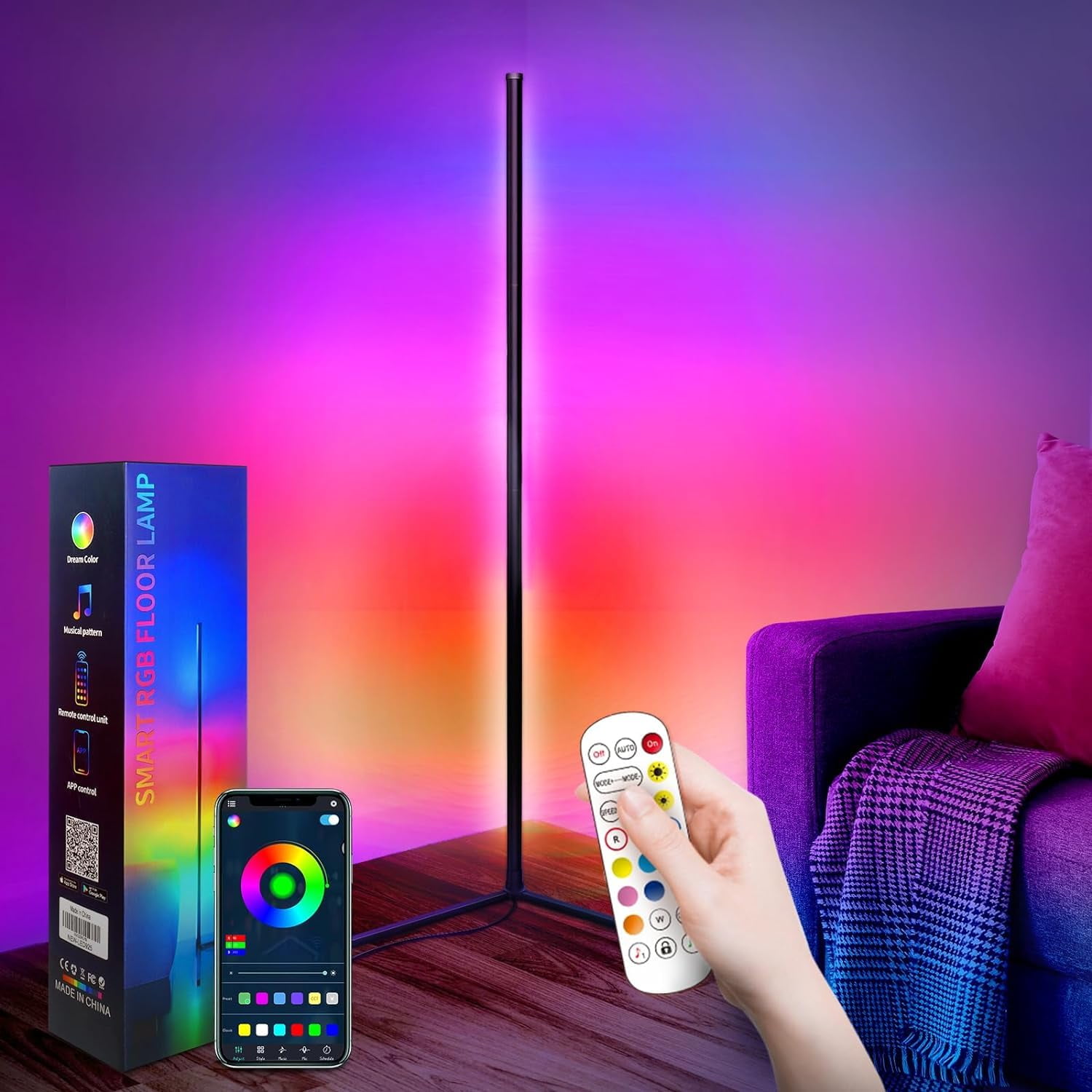 DROZIP Corner Floor Lamp 165cm Smart RGB LED Floor Lamp with App Remote ...