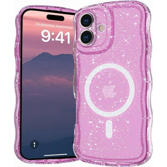 DRQSFA-Case for iPhone 16,Compatible with MagSafe,Magnetic Clear Curly ...