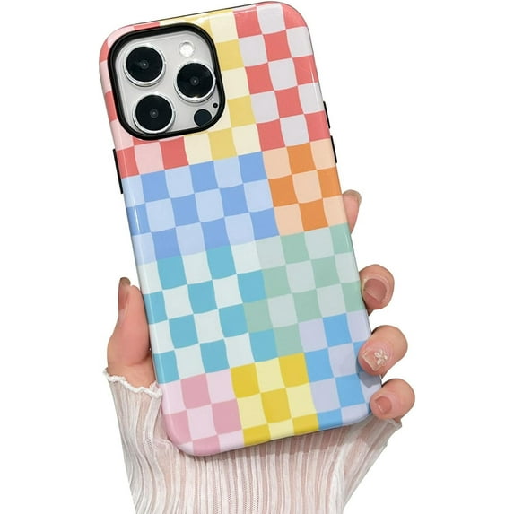 DRQSFA-Compatible with iPhone 15 Pro Max Case,Cute Colorful Checkered ...