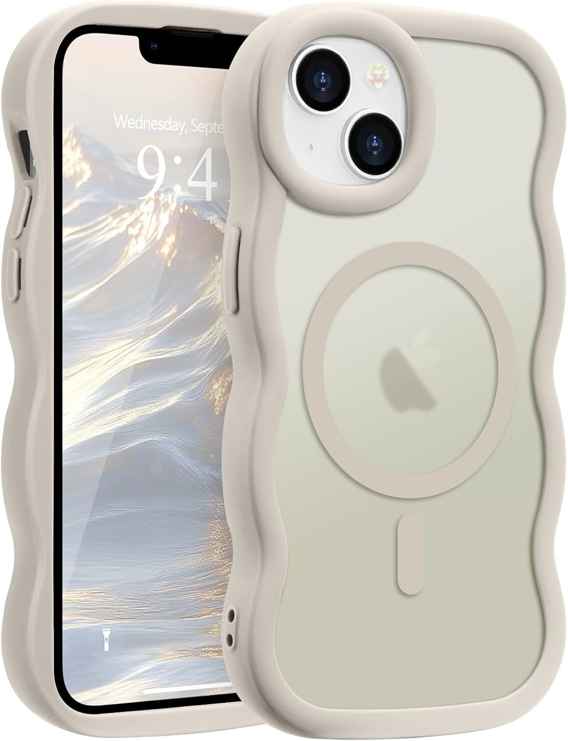 DRQSFA-for iPhone 13/14 Case, Curly Wave Frame Hard Translucent Clear ...