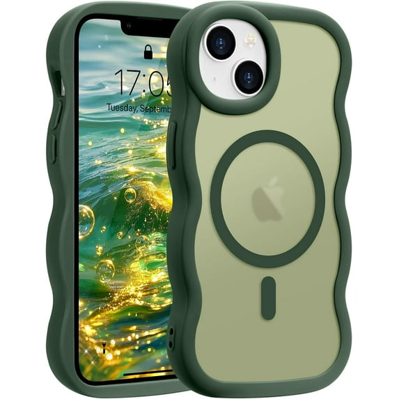 DRQSFA-for iPhone 13/14 Case, Curly Wave Frame Hard Translucent Clear ...