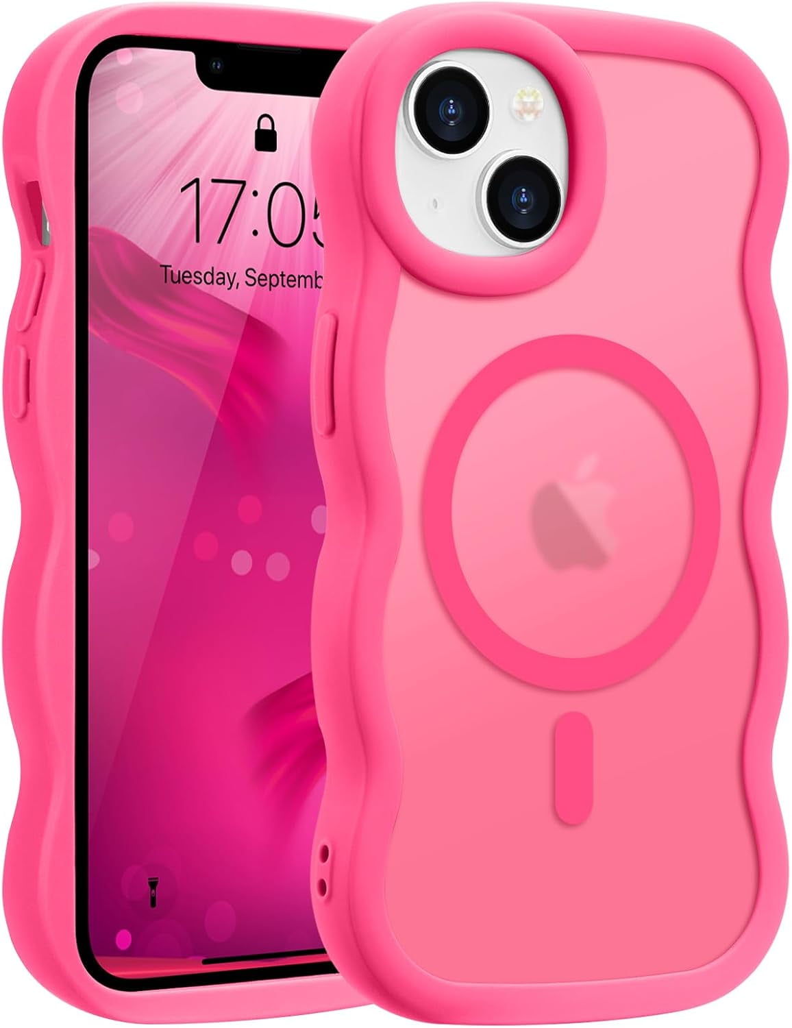 DRQSFA-for iPhone 14/15 Plus Case, Curly Wave Frame Hard Translucent ...