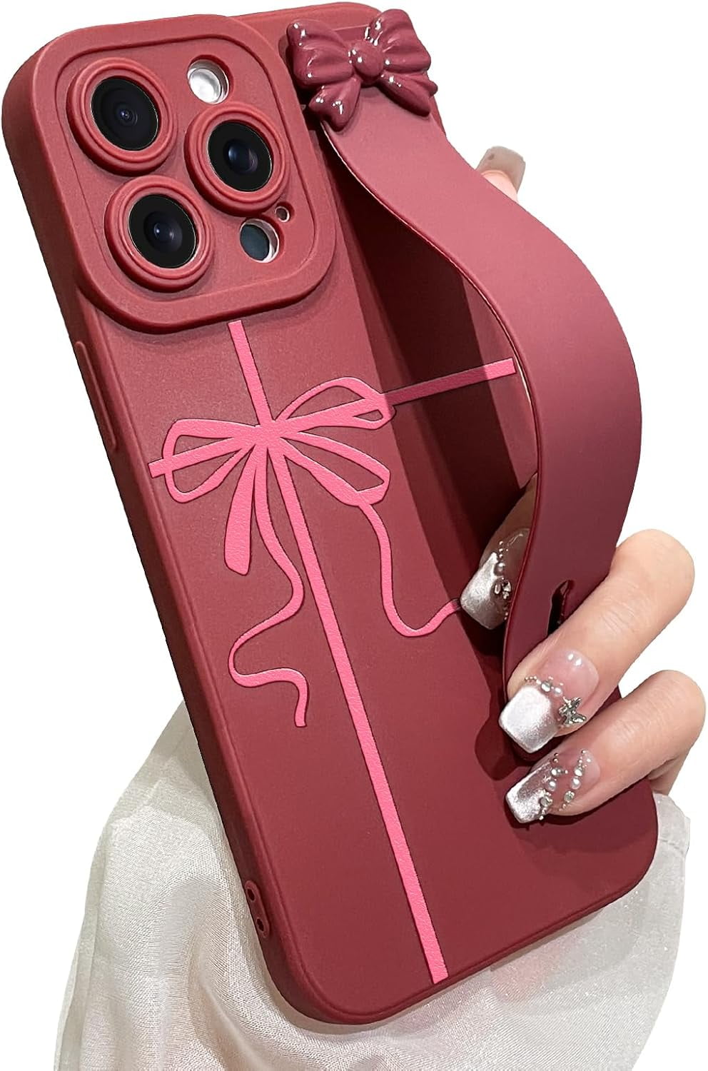 DRQSFA-for iPhone 14 Pro Max Case with Wrist Strap Elegant Bow Ribbon ...